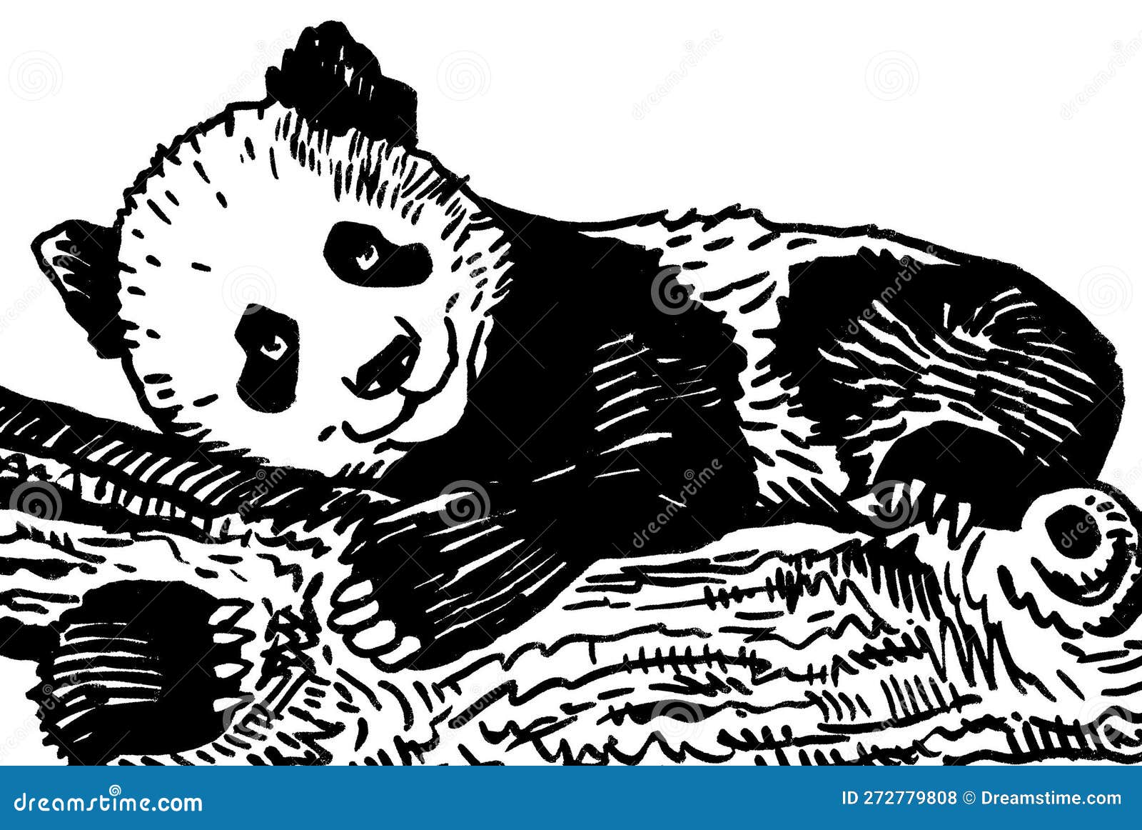 Graphical Cute and Small Panda Laying on the Branch of the Tree ...