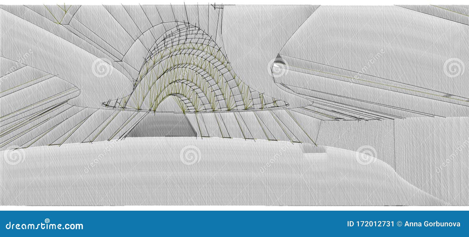 Abstract Architecture Background Arched Interior Linear Drawing 3d ...