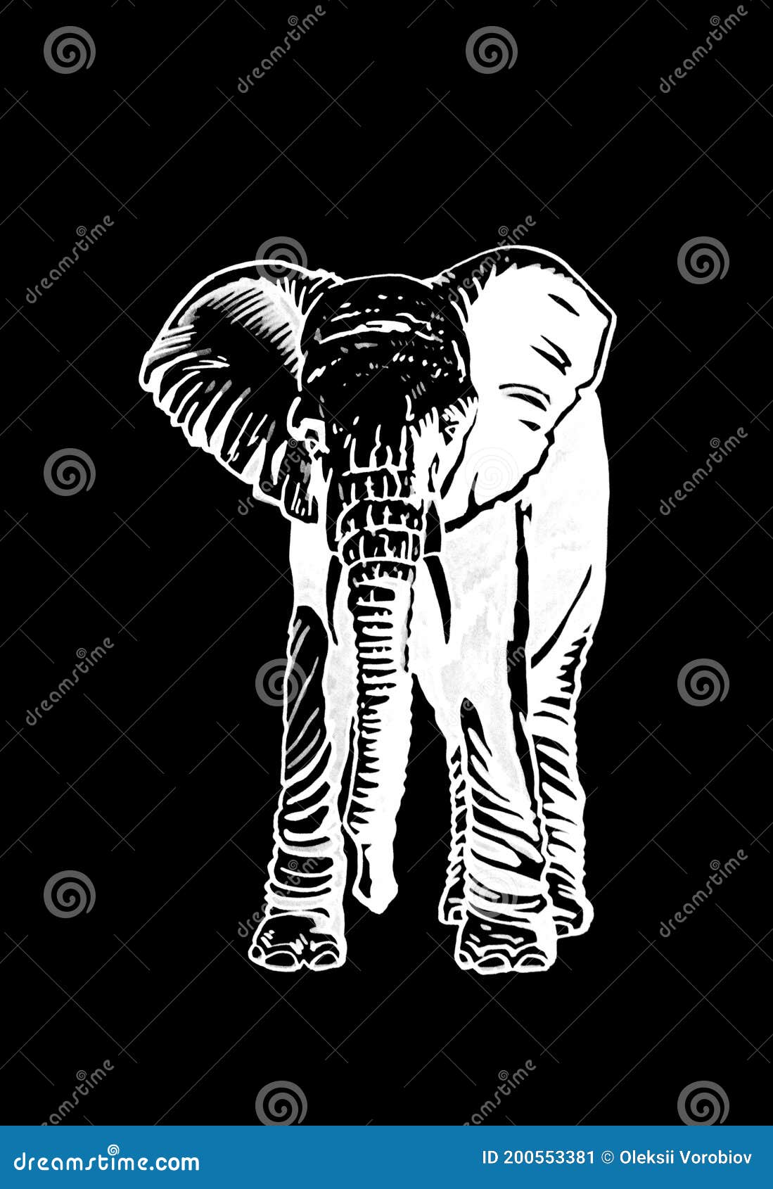 Graphical Elephant Running Isolated On White Background, Vector ...