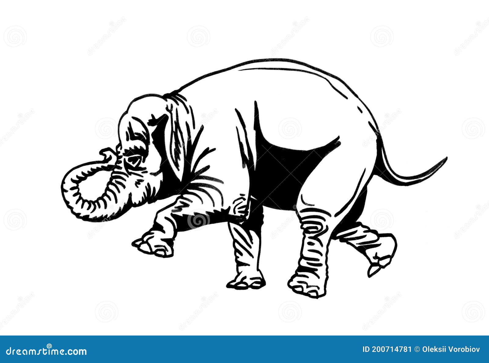Graphical Elephant Running Isolated on White Background, Vector ...