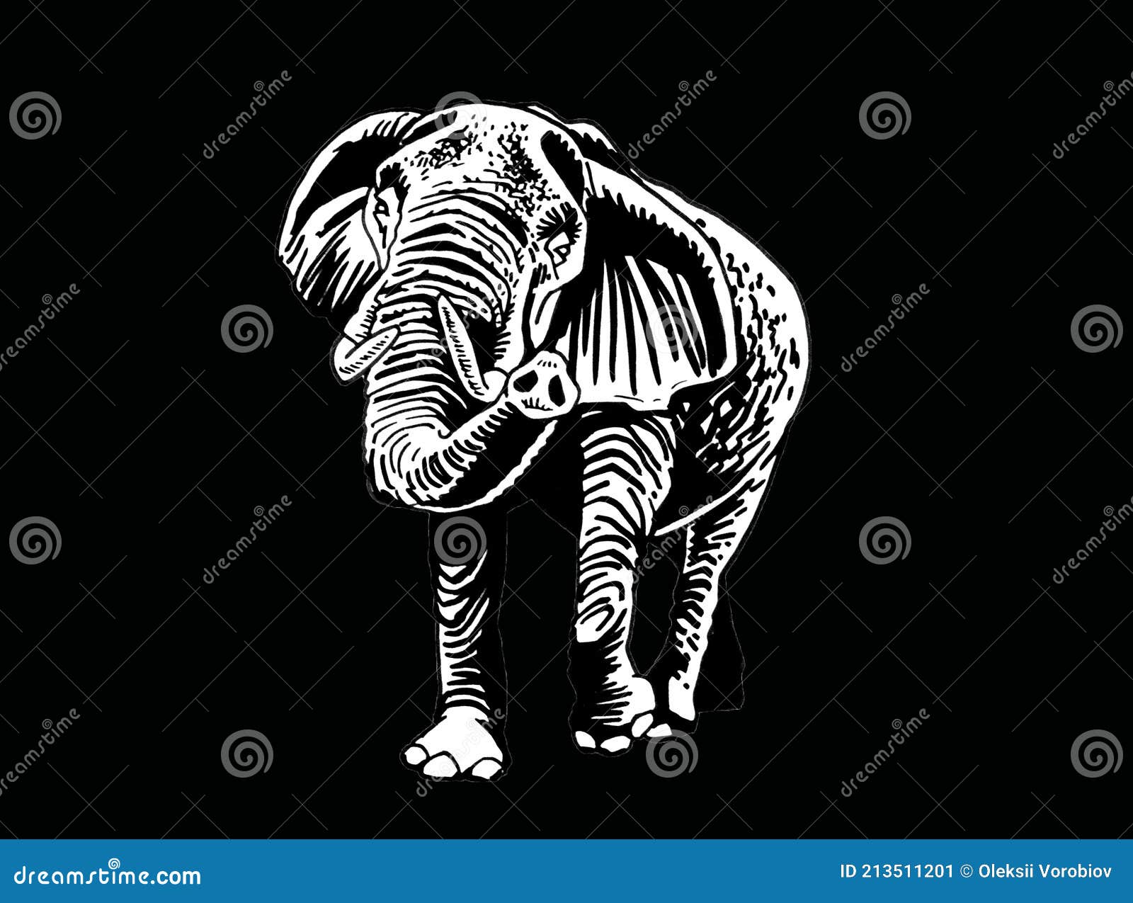 Graphical Elephant Running Isolated On White Background, Vector ...
