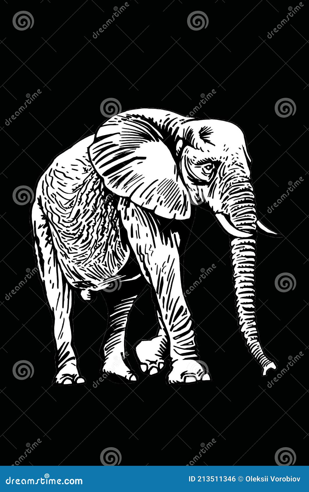 Graphical Elephant Running Isolated On White Background, Vector ...