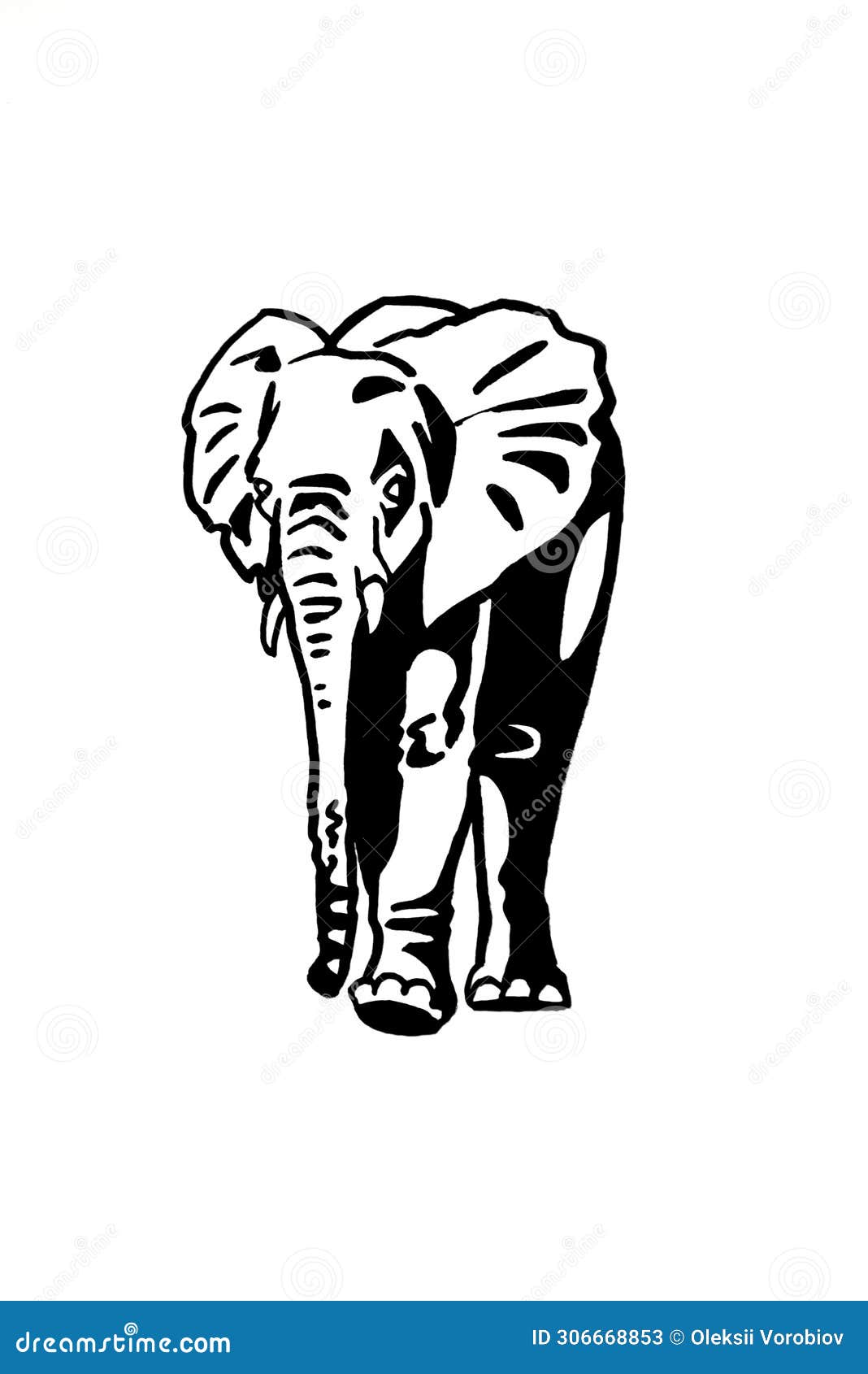 Graphical Elephant Walking on White Background, Vector Illustration ...