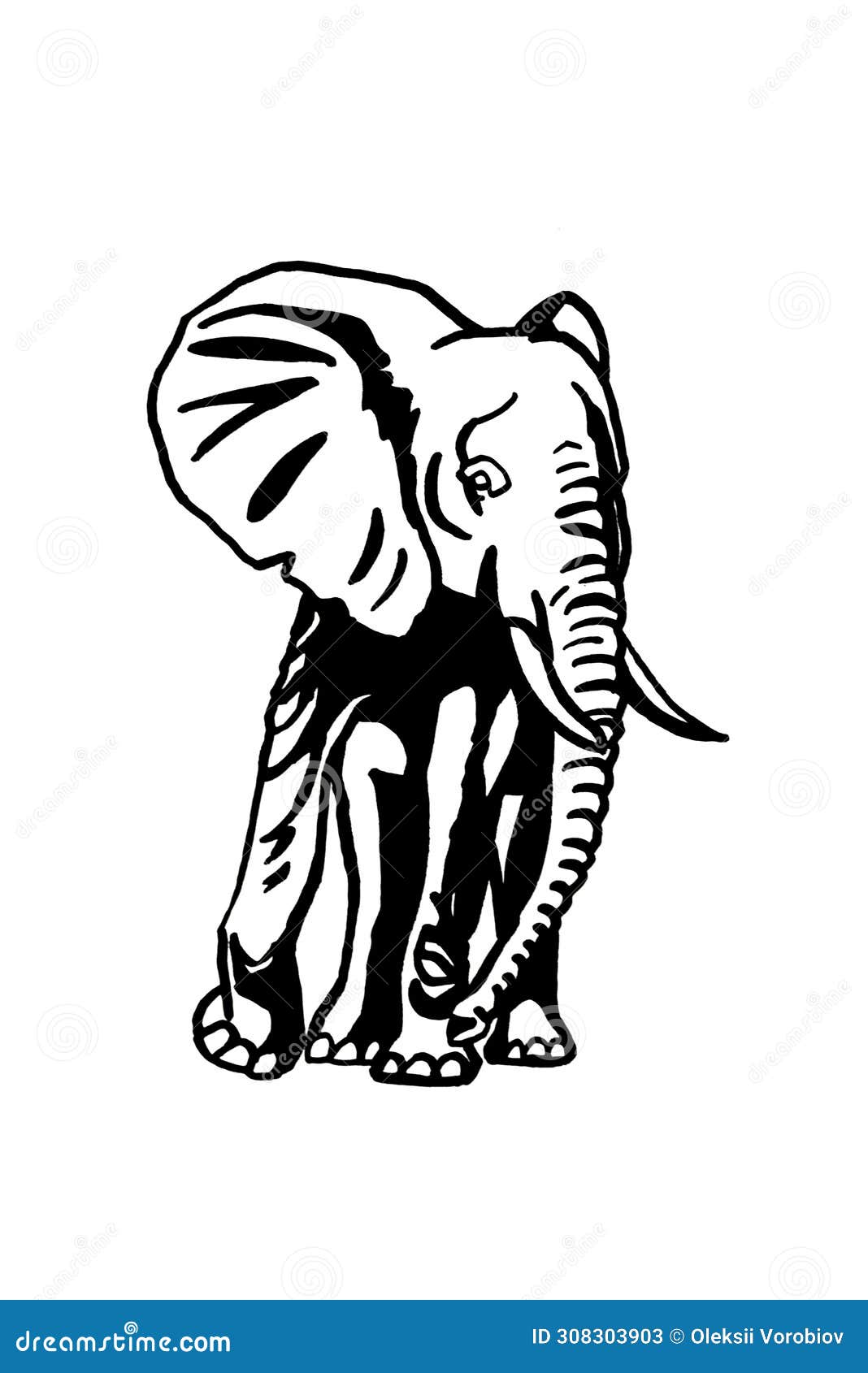Graphical Elephant Walking on White Background, Vector Illustration ...