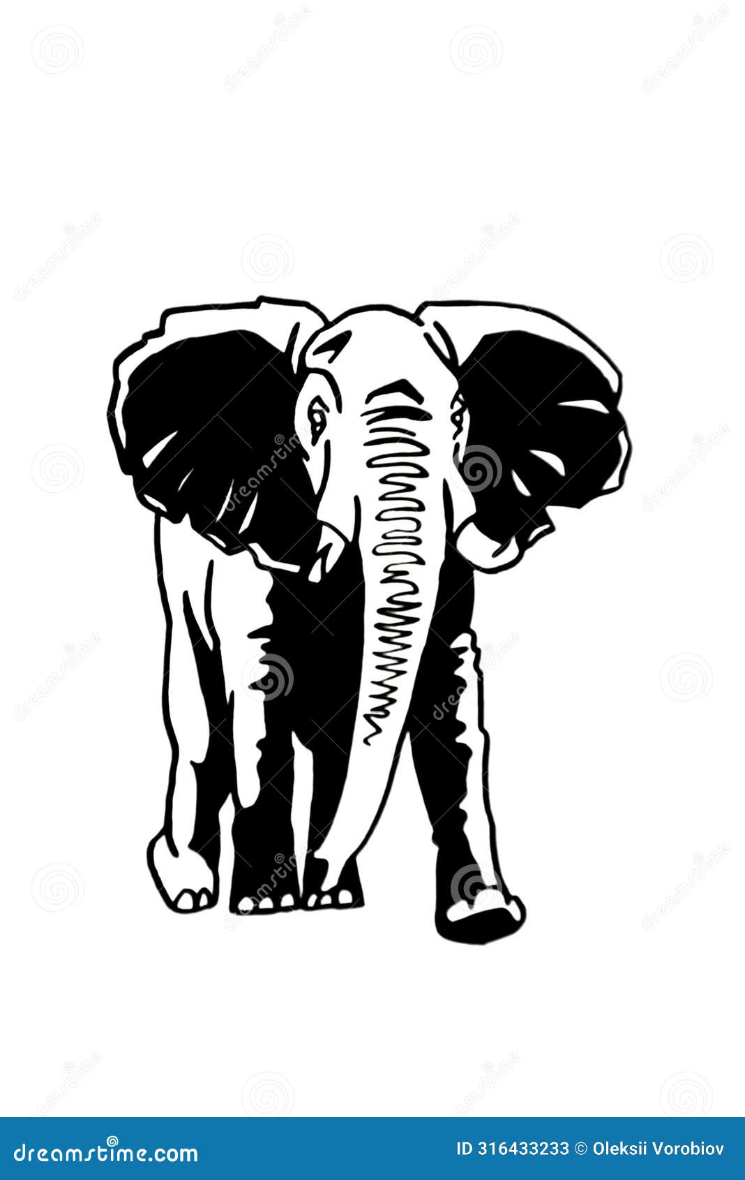 Graphical Elephant Walking on White Background, Vector Illustration ...