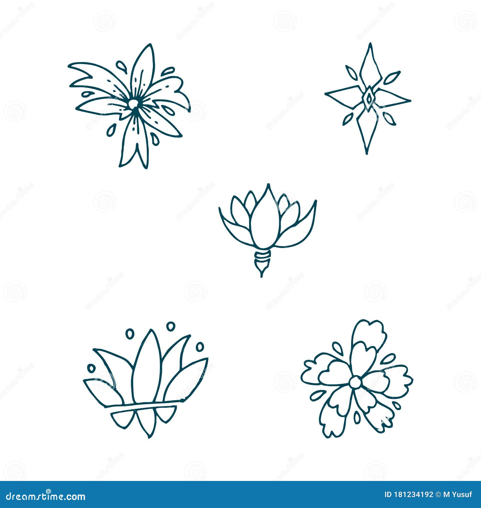 Graphical Flower Illustration. Green Flower, White Flower, Contour ...