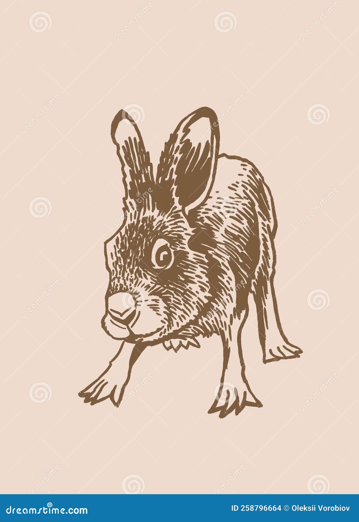 Graphical Hare , Sepia Background. Vector Drawing of Forest Animal ...