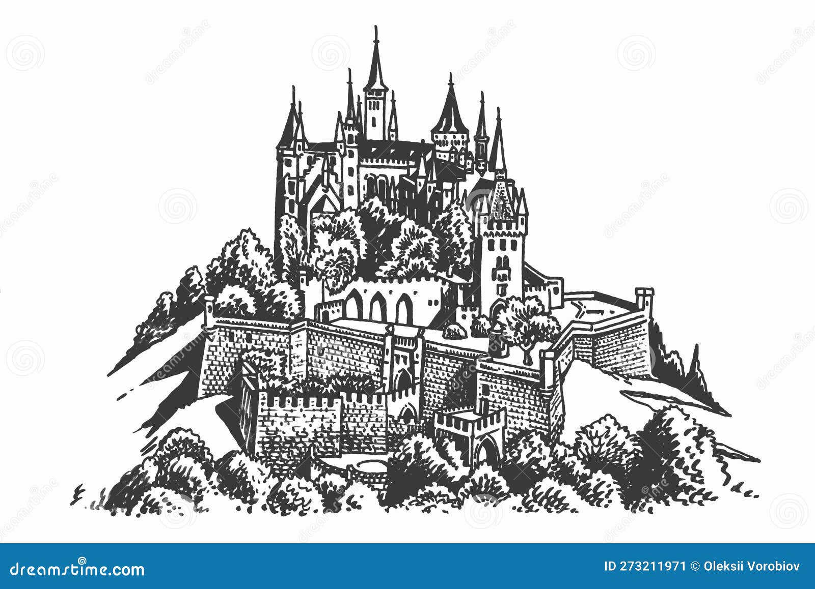 Graphical Hohenzollern Castle Isolated On White,vector Illustration ...