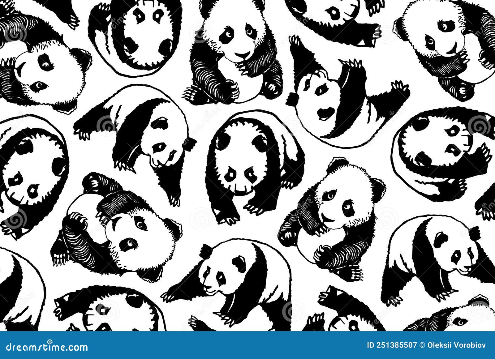 Graphical Horizontal Cover with Pandas on White, Vector Illustration ...