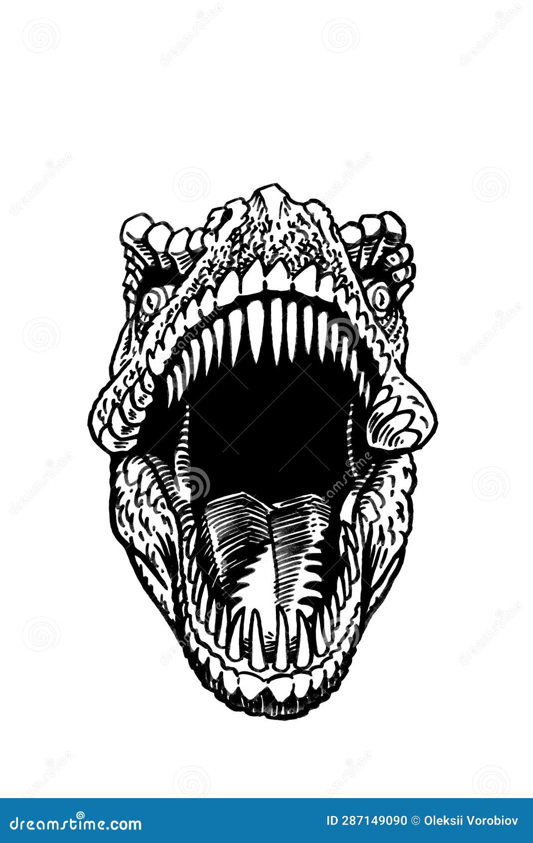 Graphical Illustration. Head of Dinosaur with Open Mouth and Sharp ...