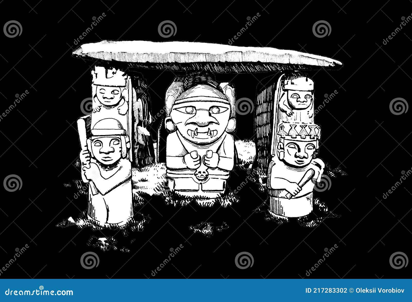 Graphical Illustration of Megalith with Human Faces. 3D Monument Stock ...