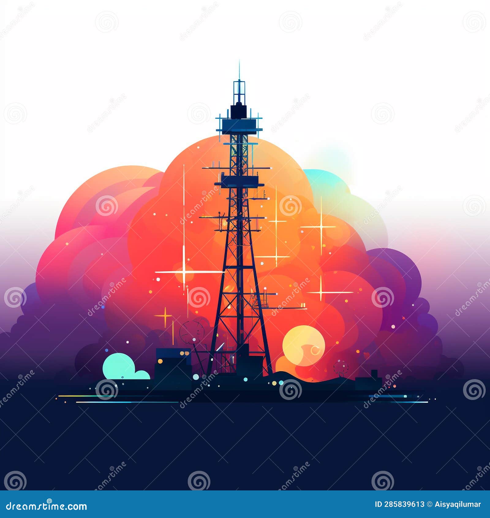 Graphical Illustration of a Telecommunication Tower in Operation. Stock ...