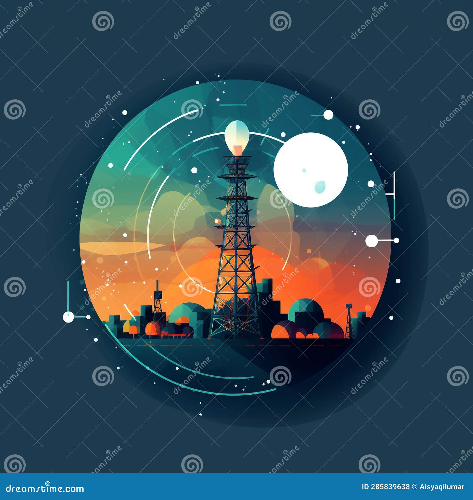 Graphical Illustration of a Telecommunication Tower in Operation. Stock ...