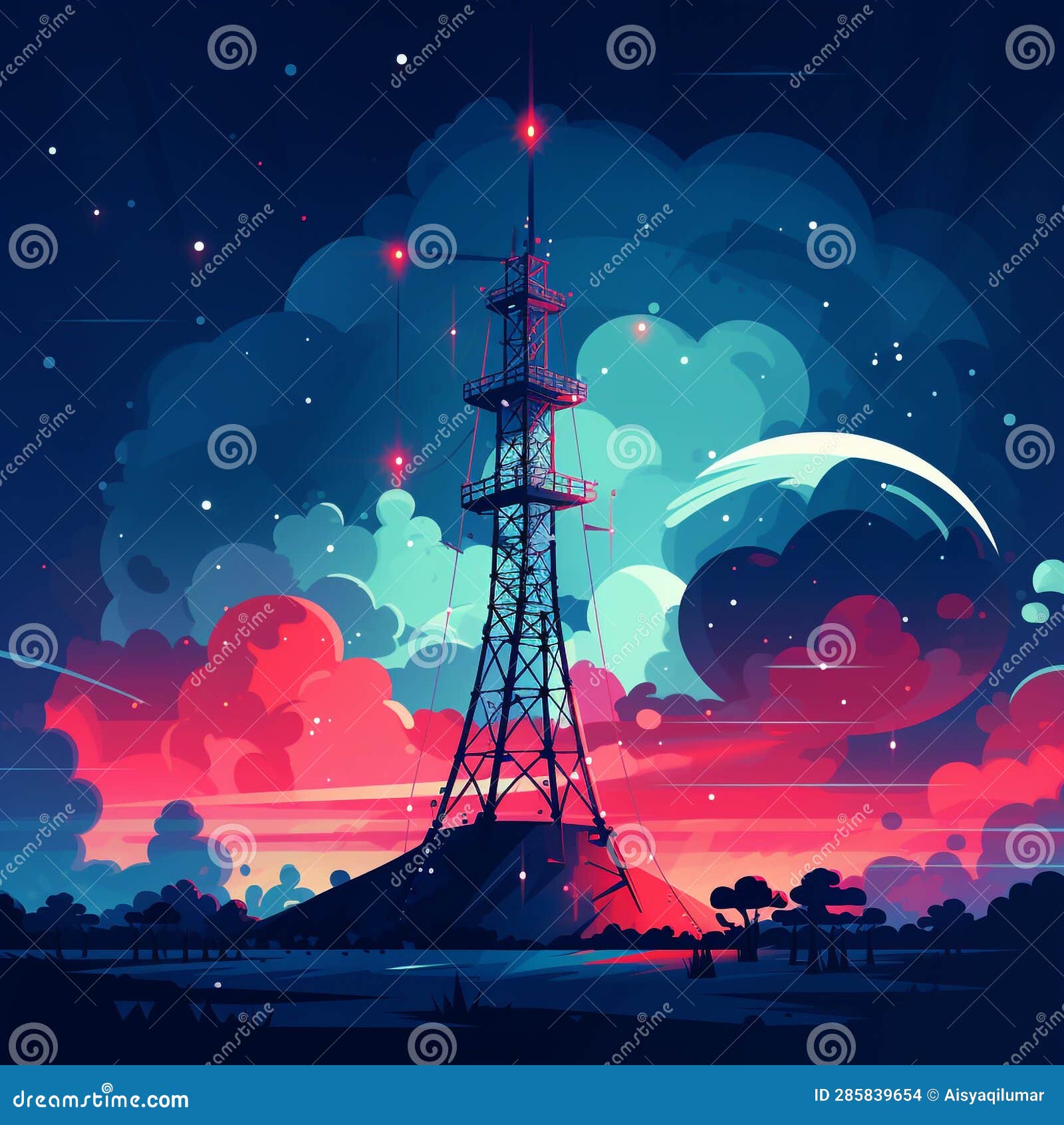 Graphical Illustration of a Telecommunication Tower in Operation. Stock ...