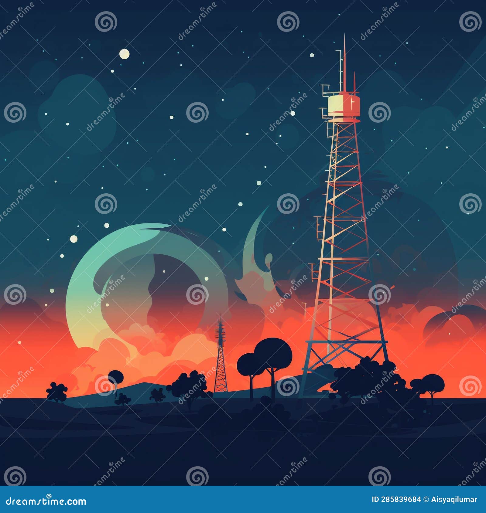 Graphical Illustration of a Telecommunication Tower in Operation. Stock ...