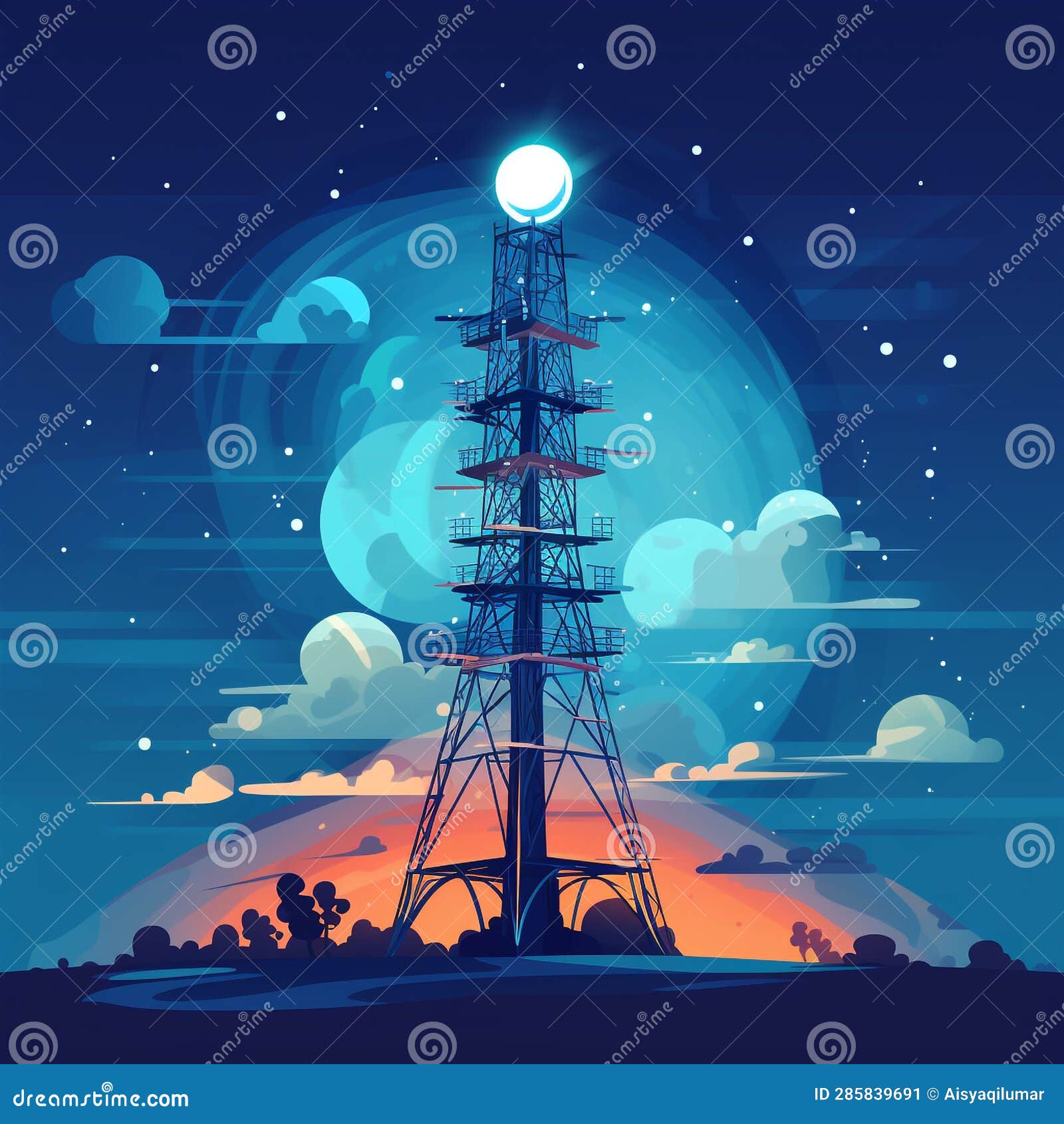 Graphical Illustration of a Telecommunication Tower in Operation. Stock ...