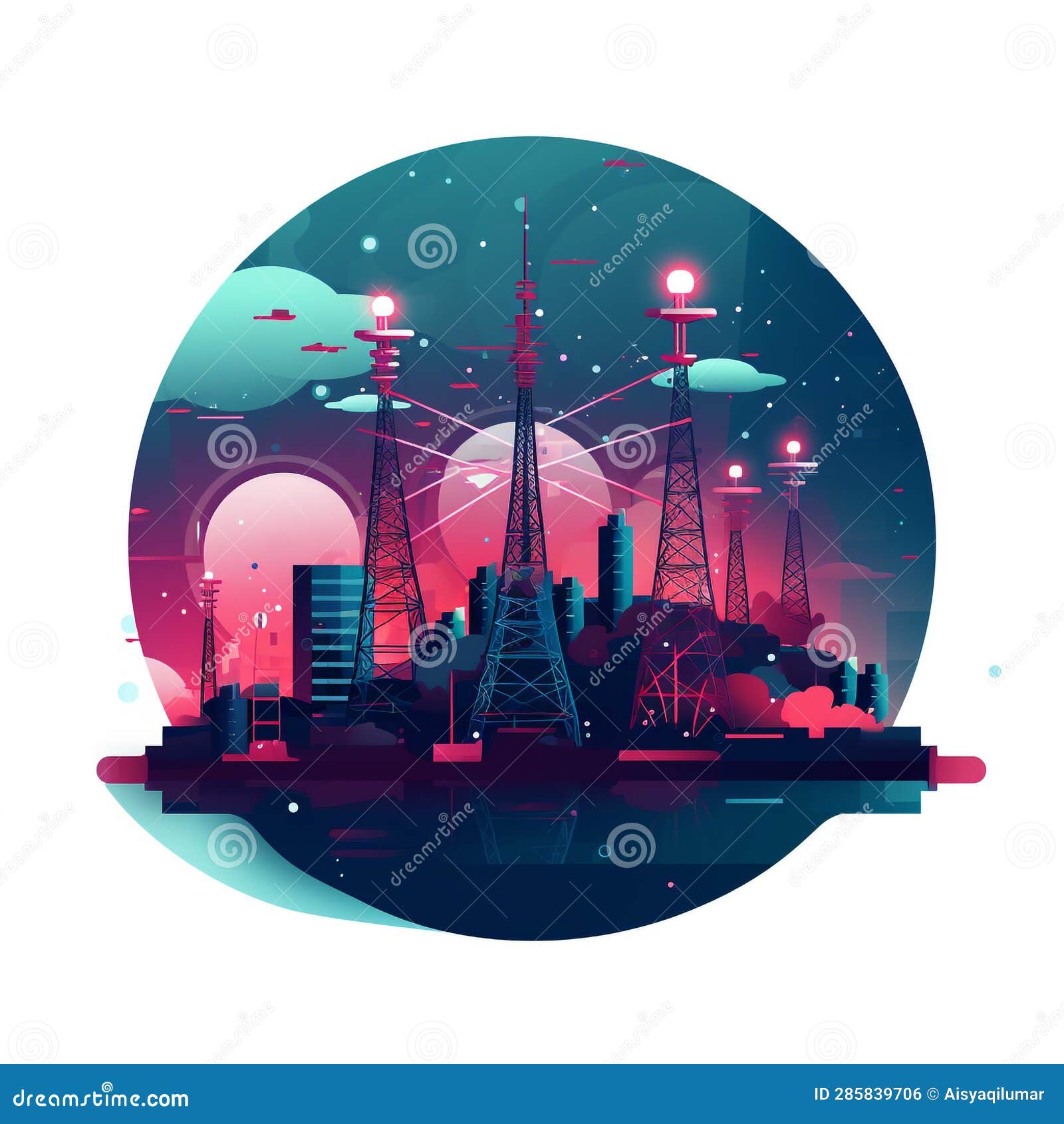 Graphical Illustration of a Telecommunication Tower in Operation. Stock ...