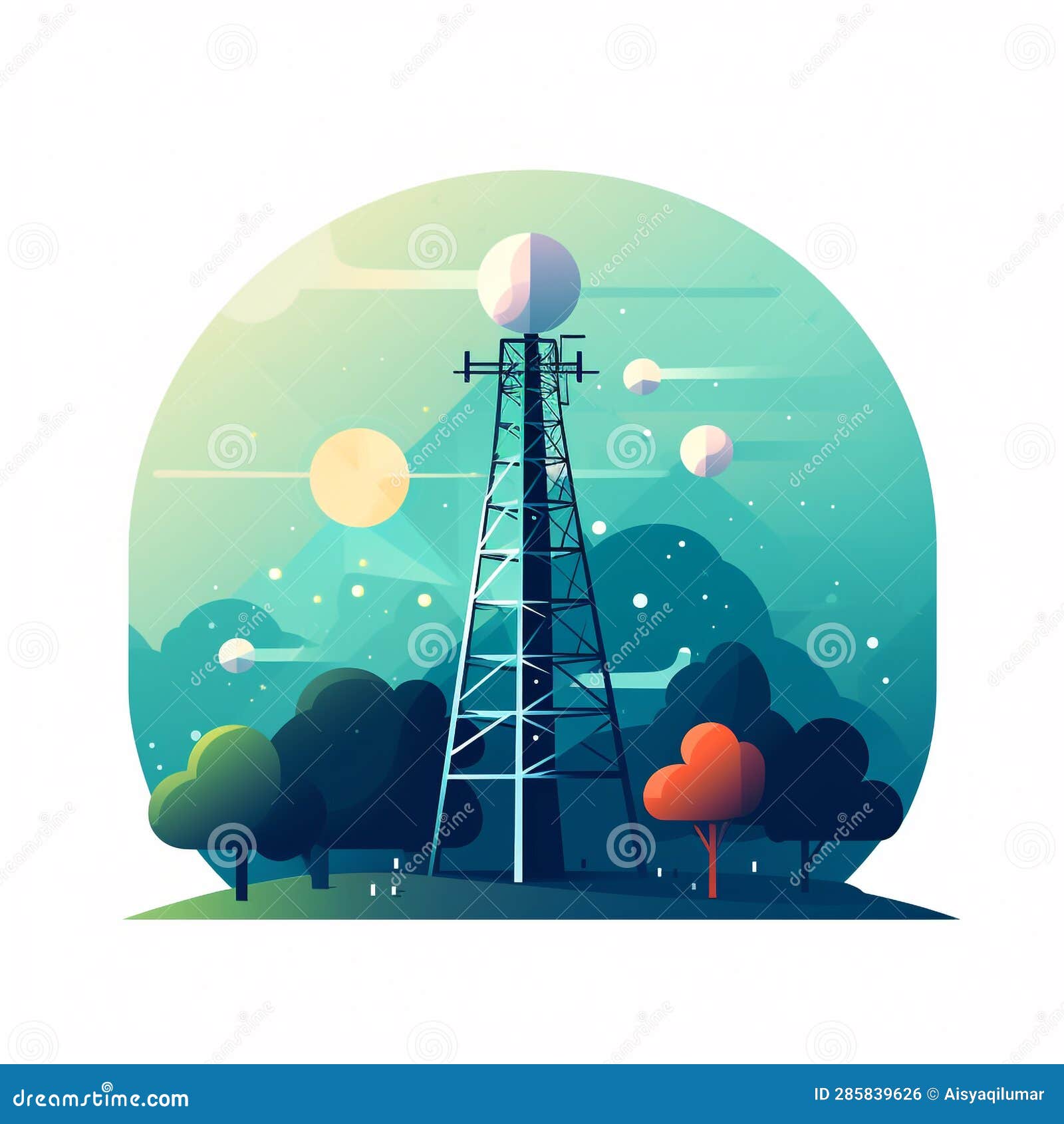 Graphical Illustration of a Telecommunication Tower in Operation. Stock ...