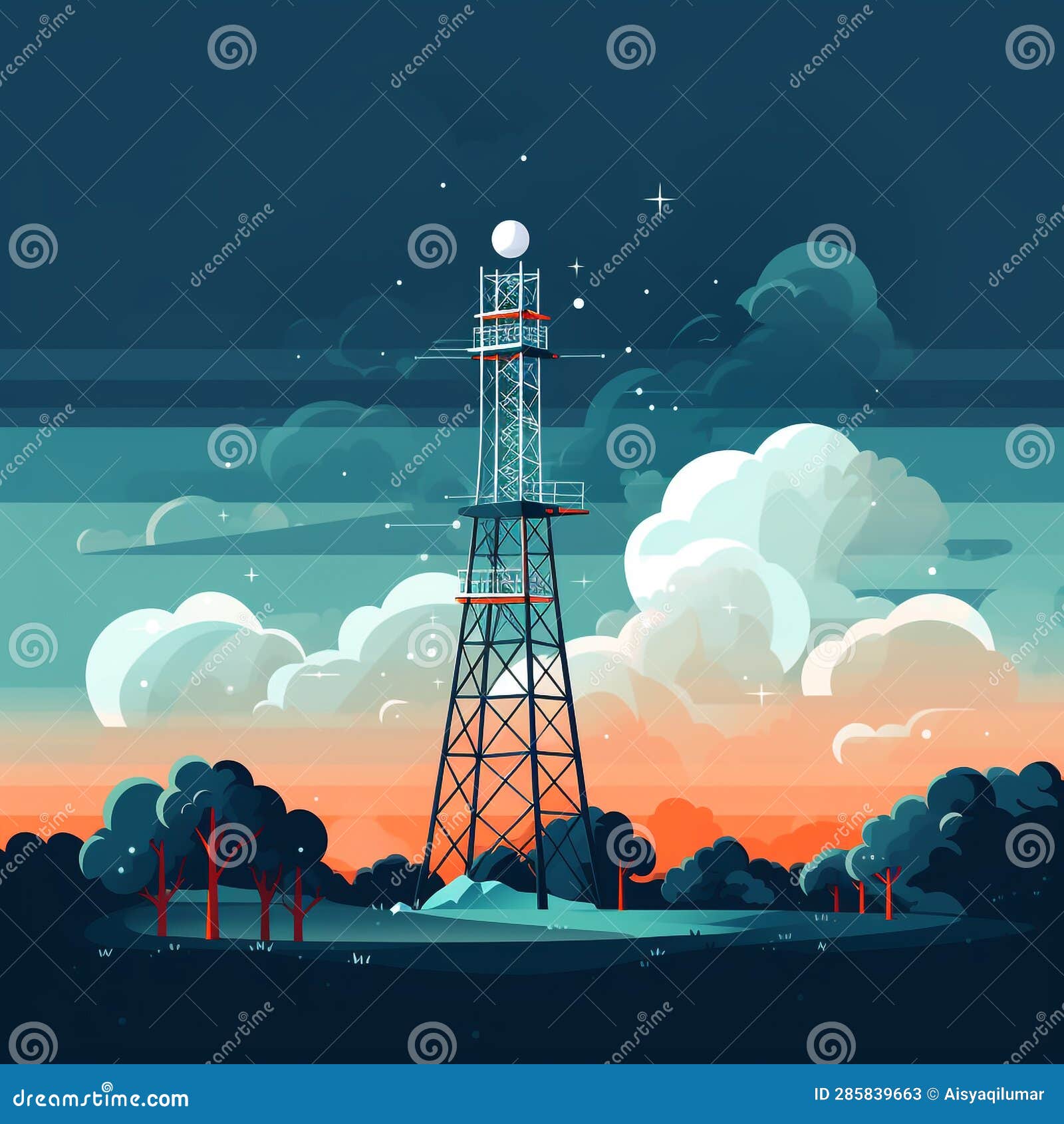 Graphical Illustration of a Telecommunication Tower in Operation. Stock ...