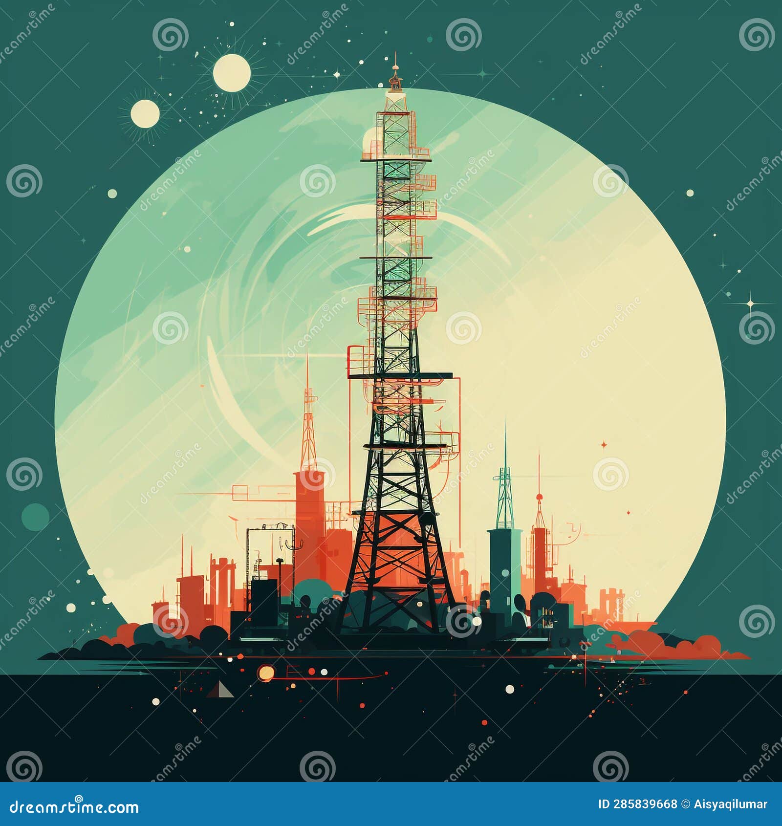 Graphical Illustration of a Telecommunication Tower in Operation. Stock ...