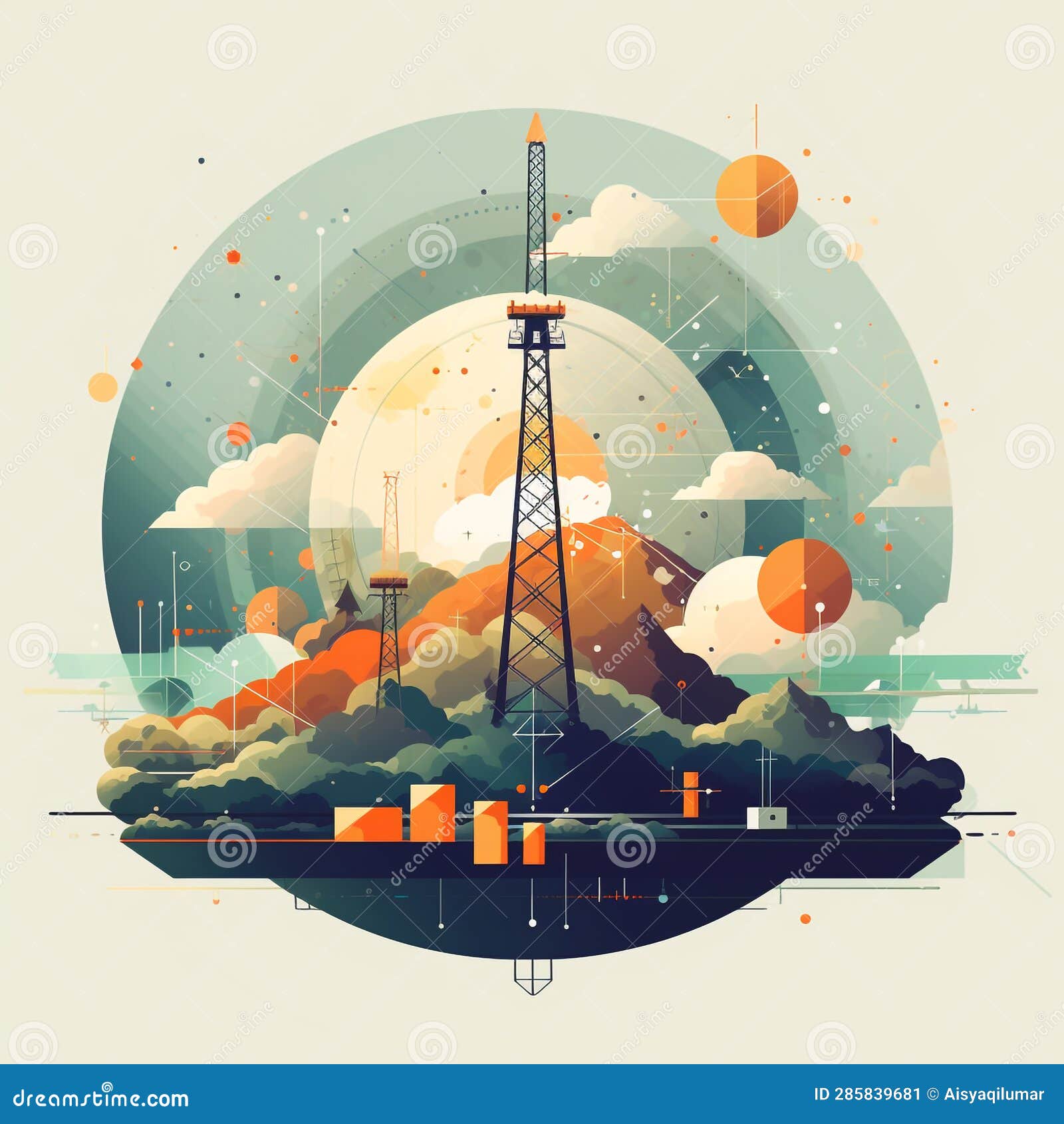 Graphical Illustration of a Telecommunication Tower in Operation. Stock ...