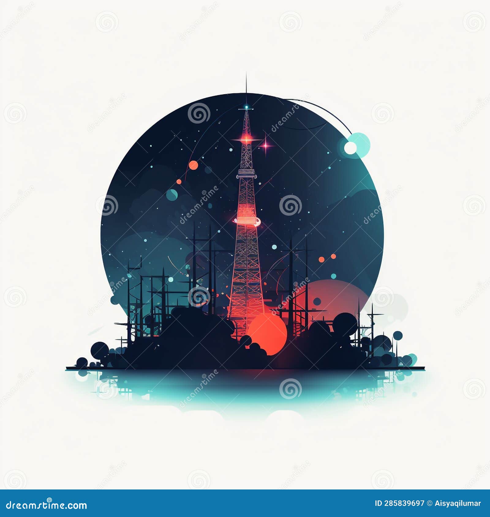 Graphical Illustration of a Telecommunication Tower in Operation. Stock ...