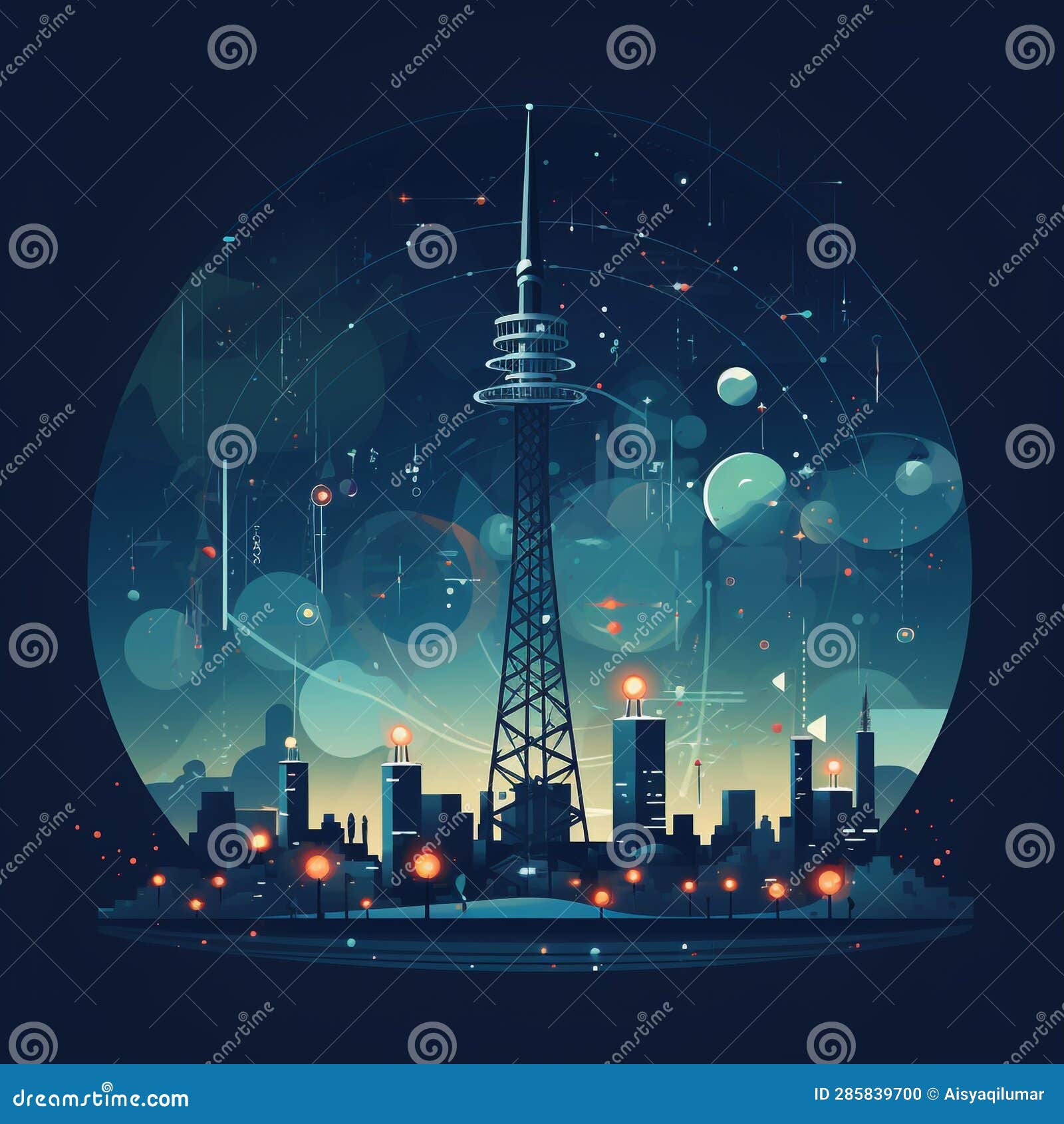 Graphical Illustration of a Telecommunication Tower in Operation. Stock ...