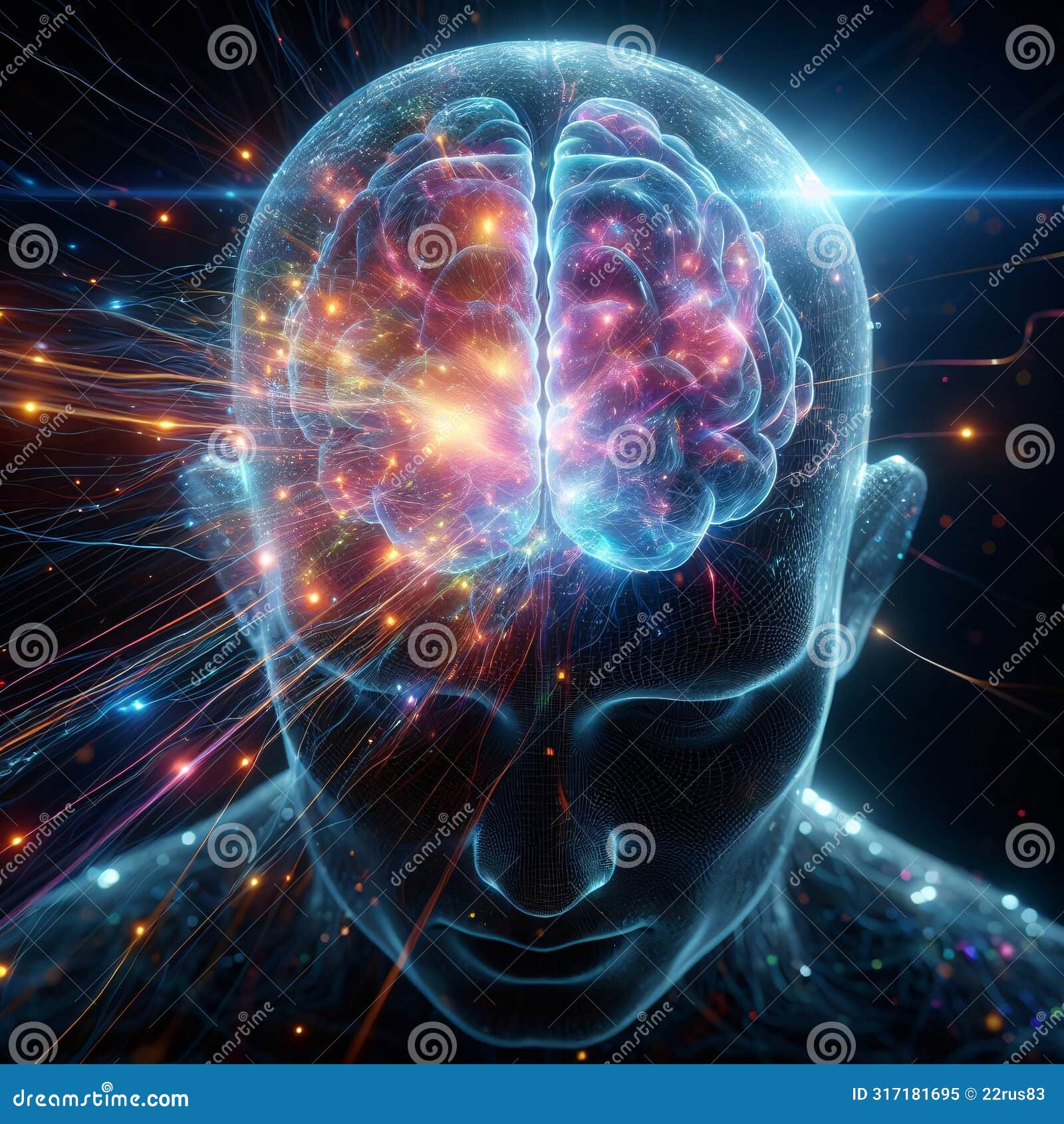 Graphical Image of a Human Head with an Illuminated Brain Stock Image ...