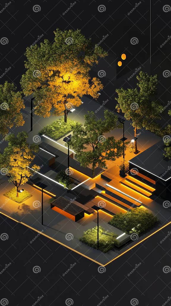 Graphical Isometric View of a Room with Integrated Lighting, Ideal for ...