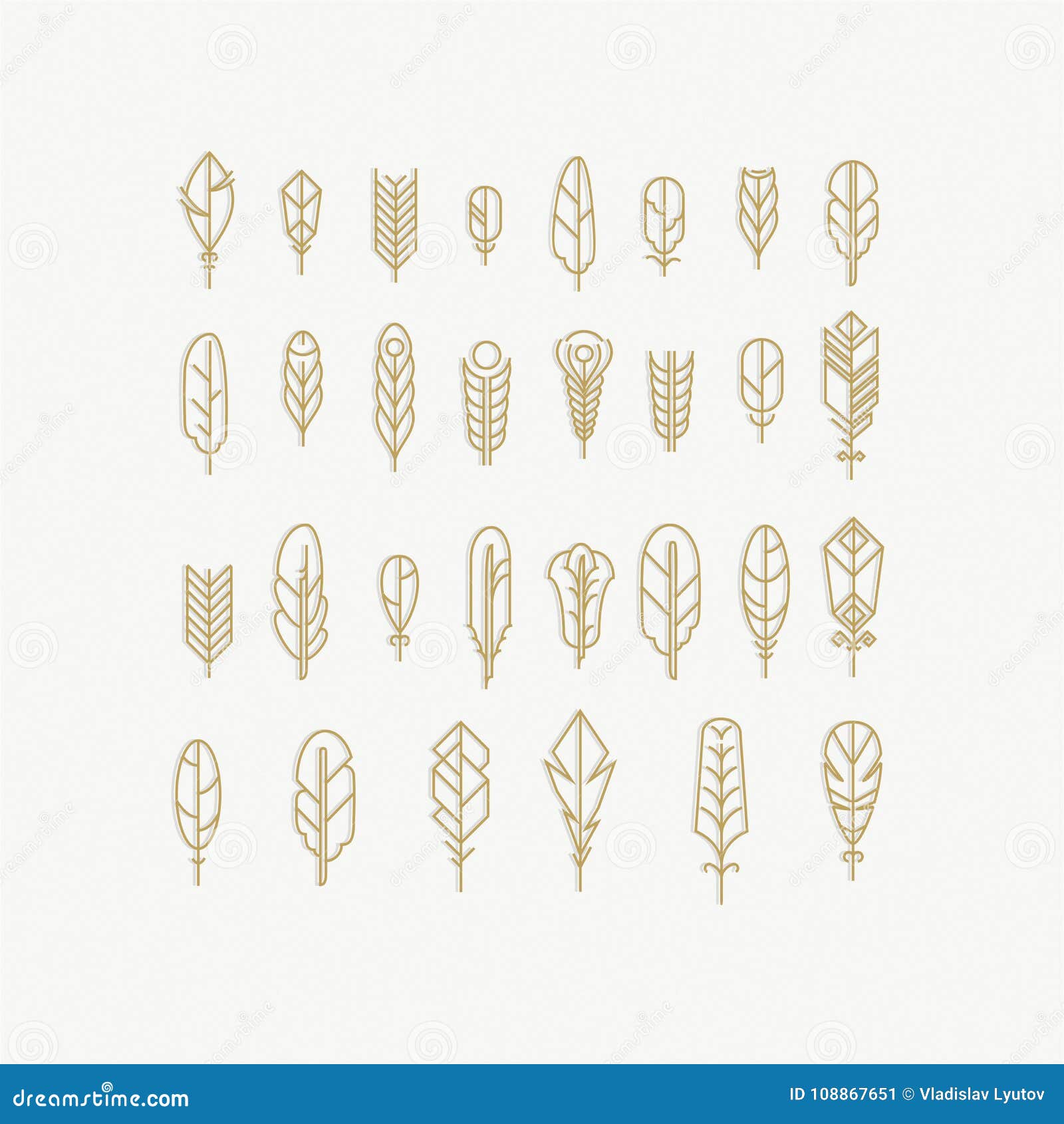 Graphical Line Feathers Set. Design Elements or Linear Signs. Stock ...