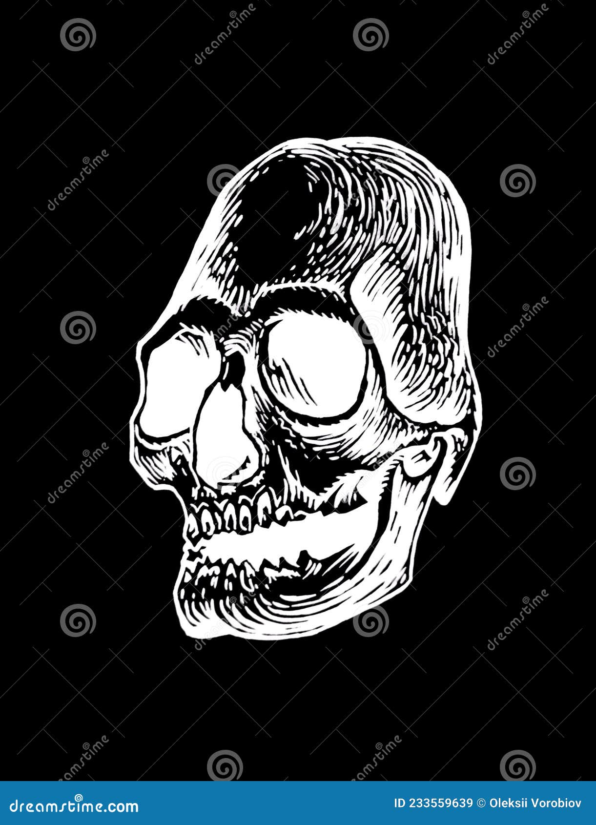 Graphical Mayan Skull Isolated on Black, Long Skull of Ancient Tribe ...