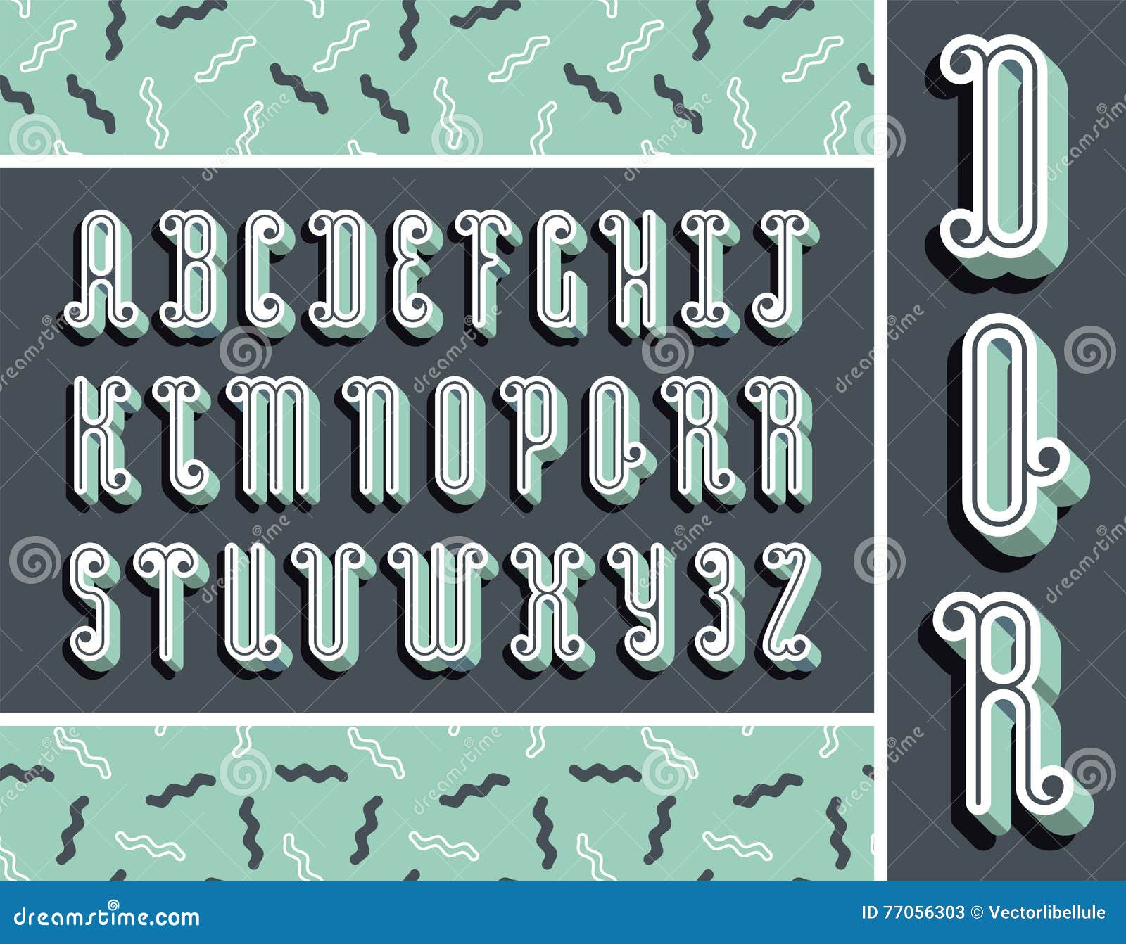 Graphical Mint Font with 3d Effect Shadow. Vector Modern Design Stock ...