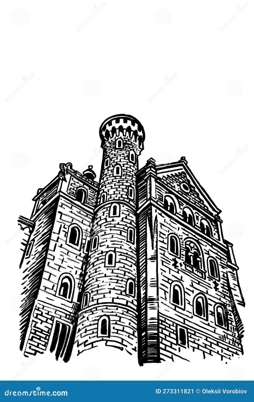 Graphical Neuschwanstein Castle Isolated On White, Architecture Of ...