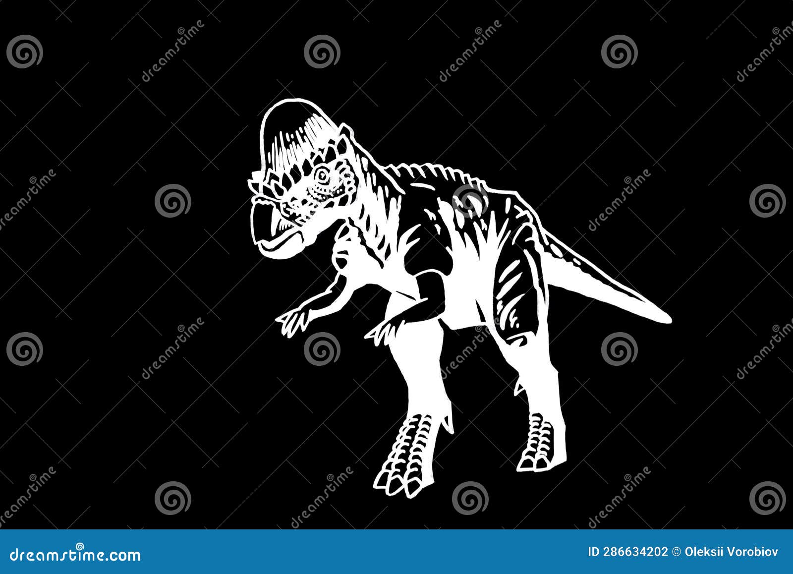 Graphical Pachycephalosaurus Standing on Black,vector Engraved ...