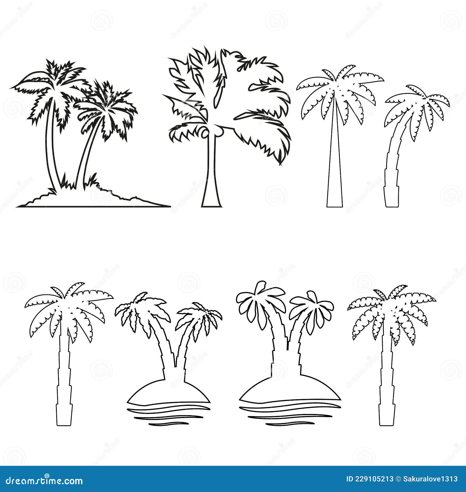 Graphical Palm Tree Set, Linear Style, Isolated Object Stock Vector ...