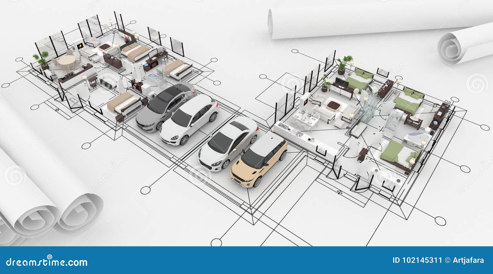 Graphical Plan of House and Blueprint Rolls Stock Illustration ...