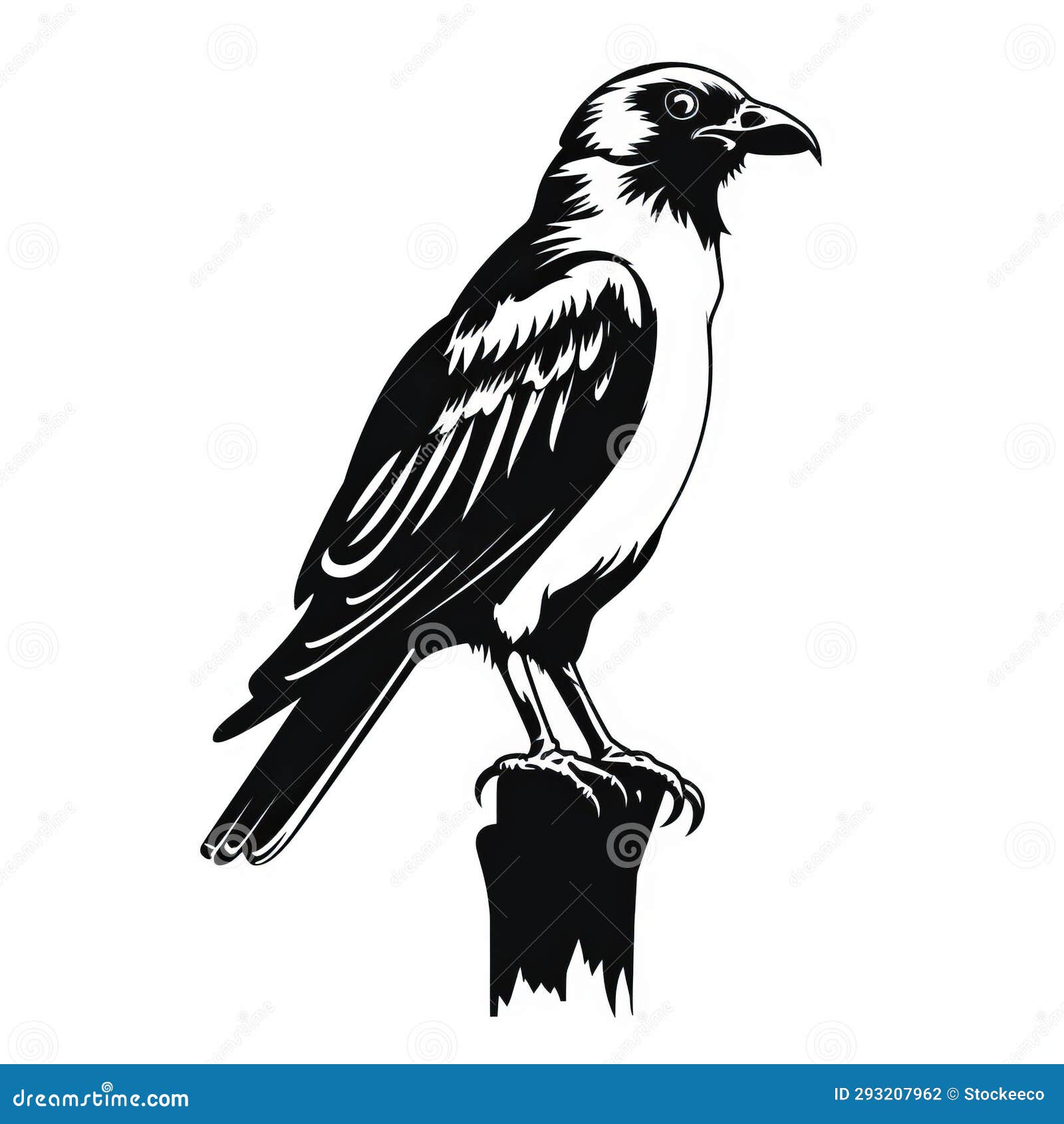 Graphical Raven Illustration on Wood Post - Bold Stencil Design Stock ...