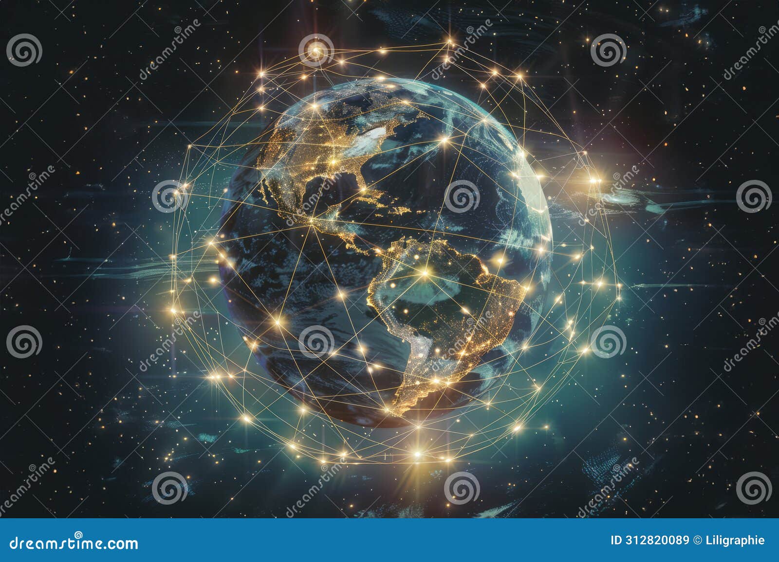 Graphical Representation of the Globe with Bright Network Lines Against ...