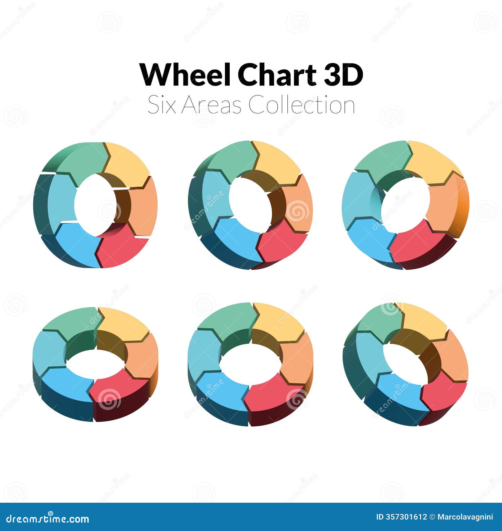 Graphical Representation Of Six Categories In A 3D Wheel Chart With Six ...