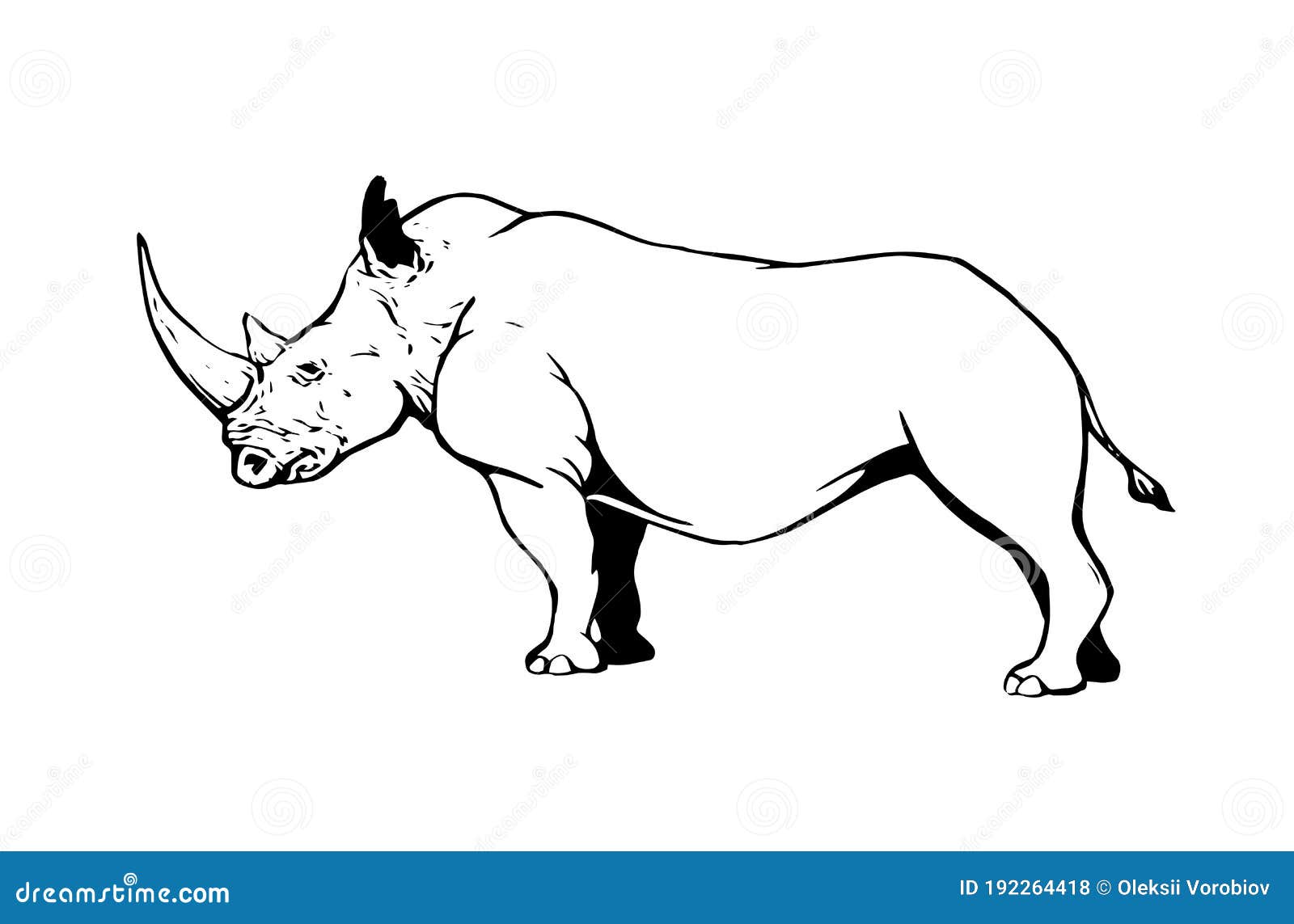 Graphical Rhino Isolated on White,vector Illustration,lined Art Stock ...