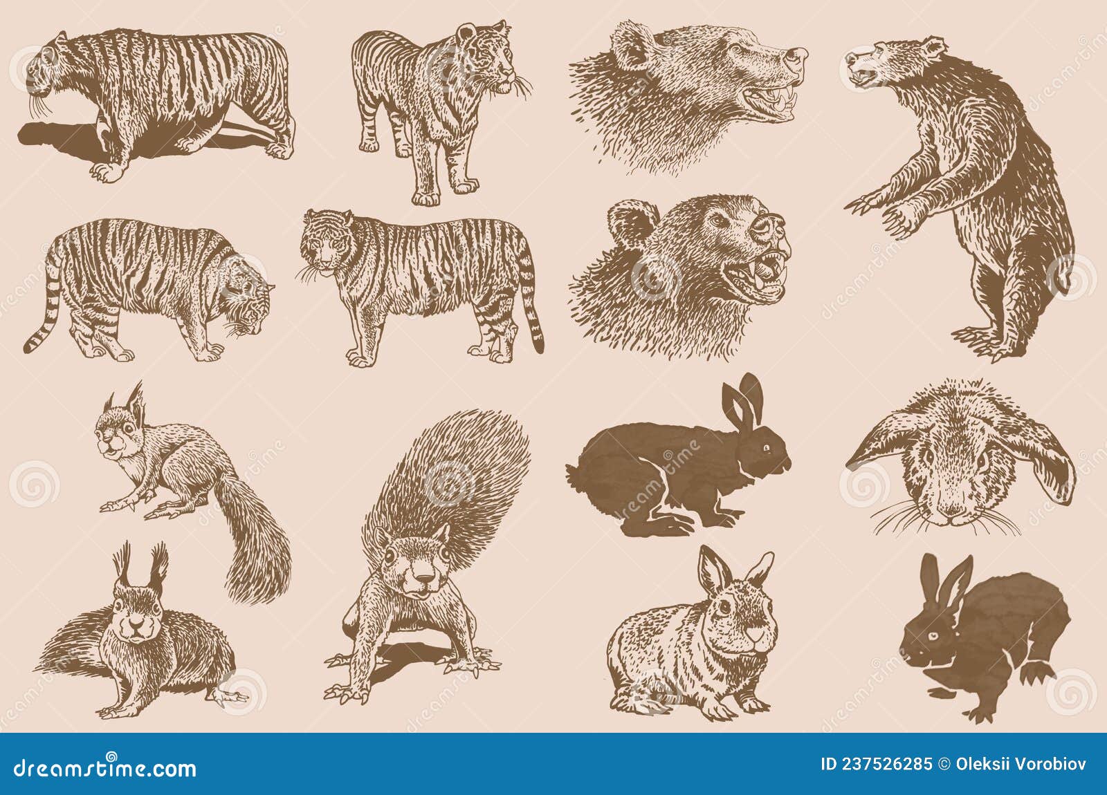 Graphical Sepia Collection of Animals ,vector Illustration Stock Vector ...