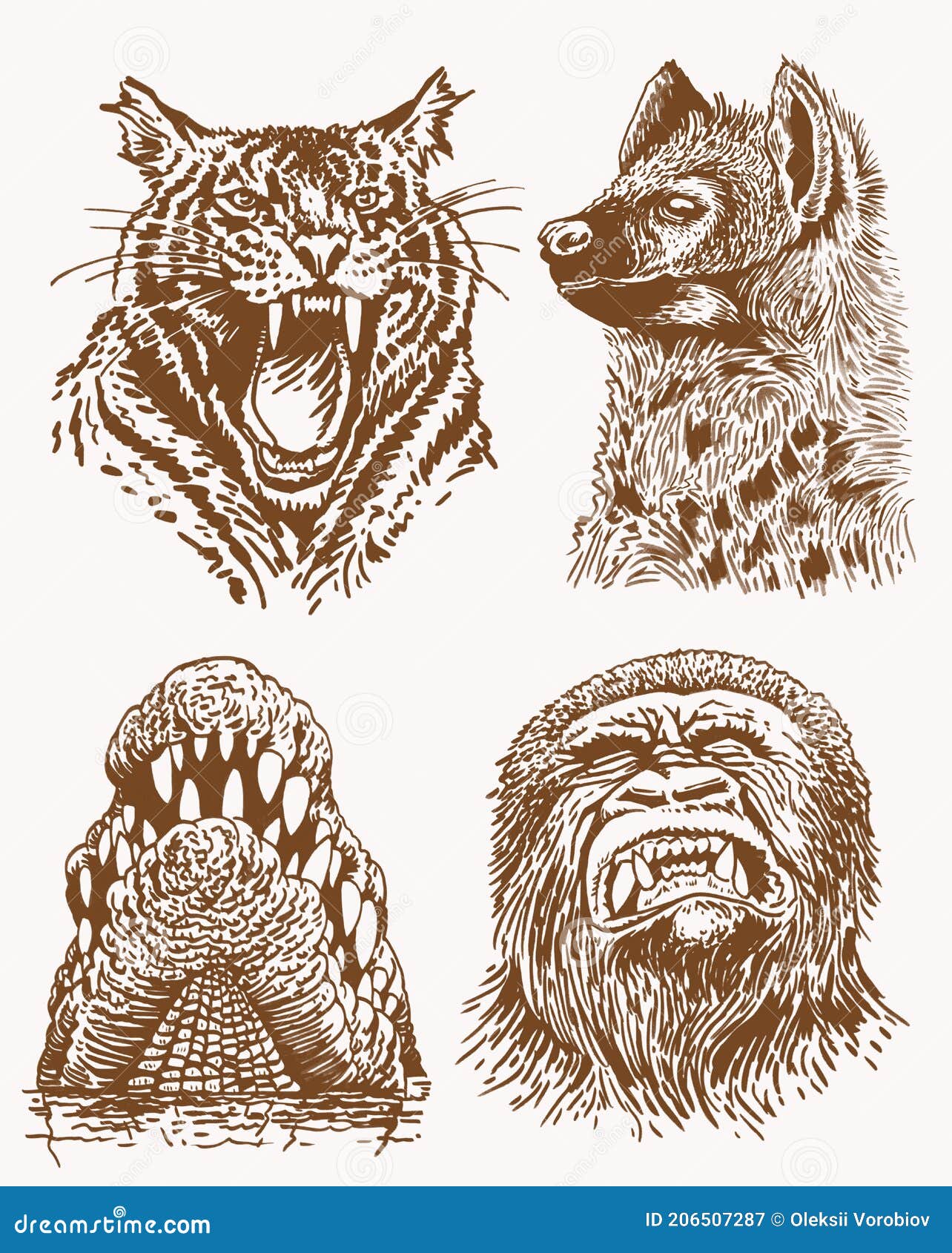 Graphical Sepia Set of Wild African Animals, Illustration Stock Image ...