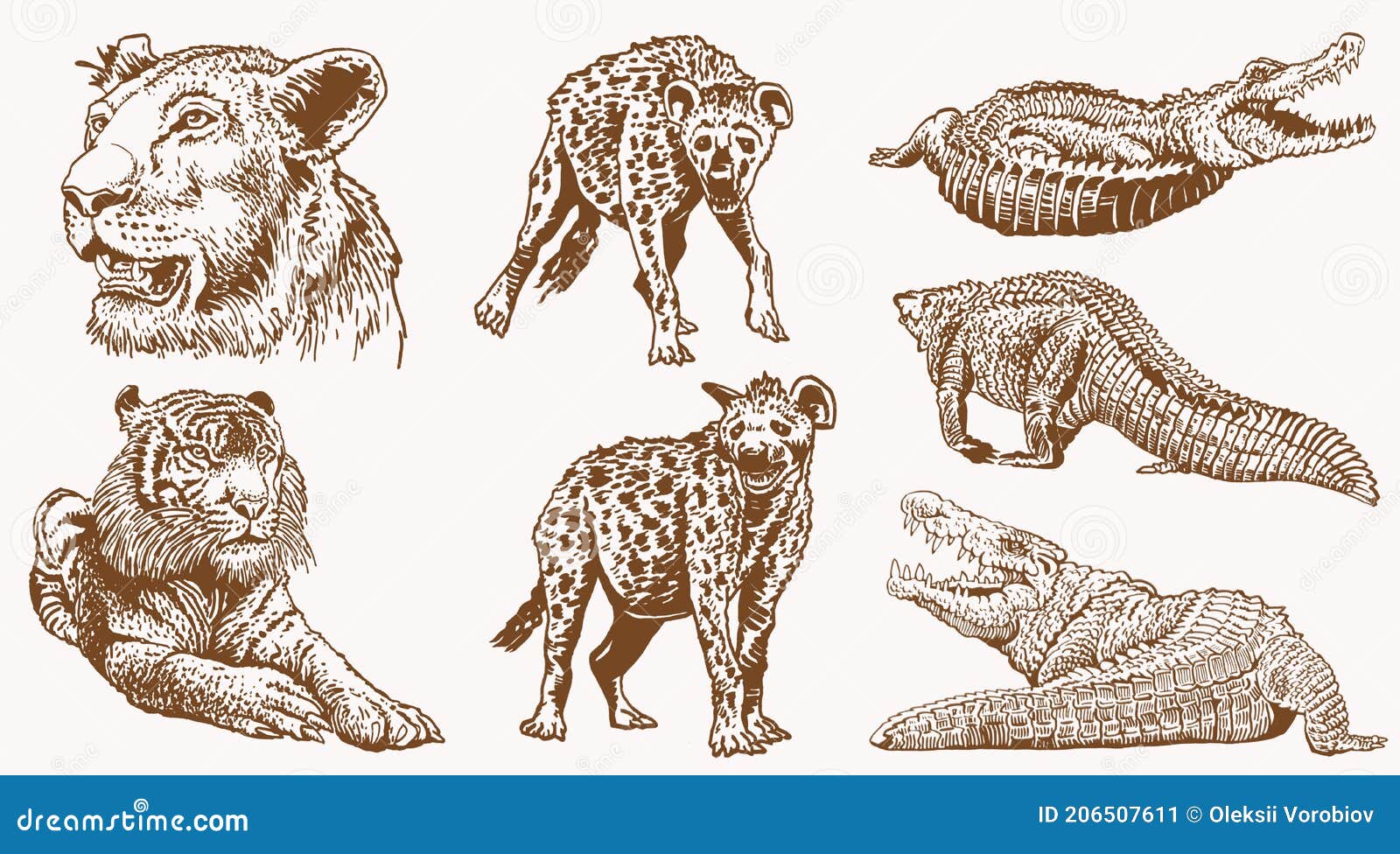 Graphical Sepia Set of Wild African Animals, Illustration Stock Image ...