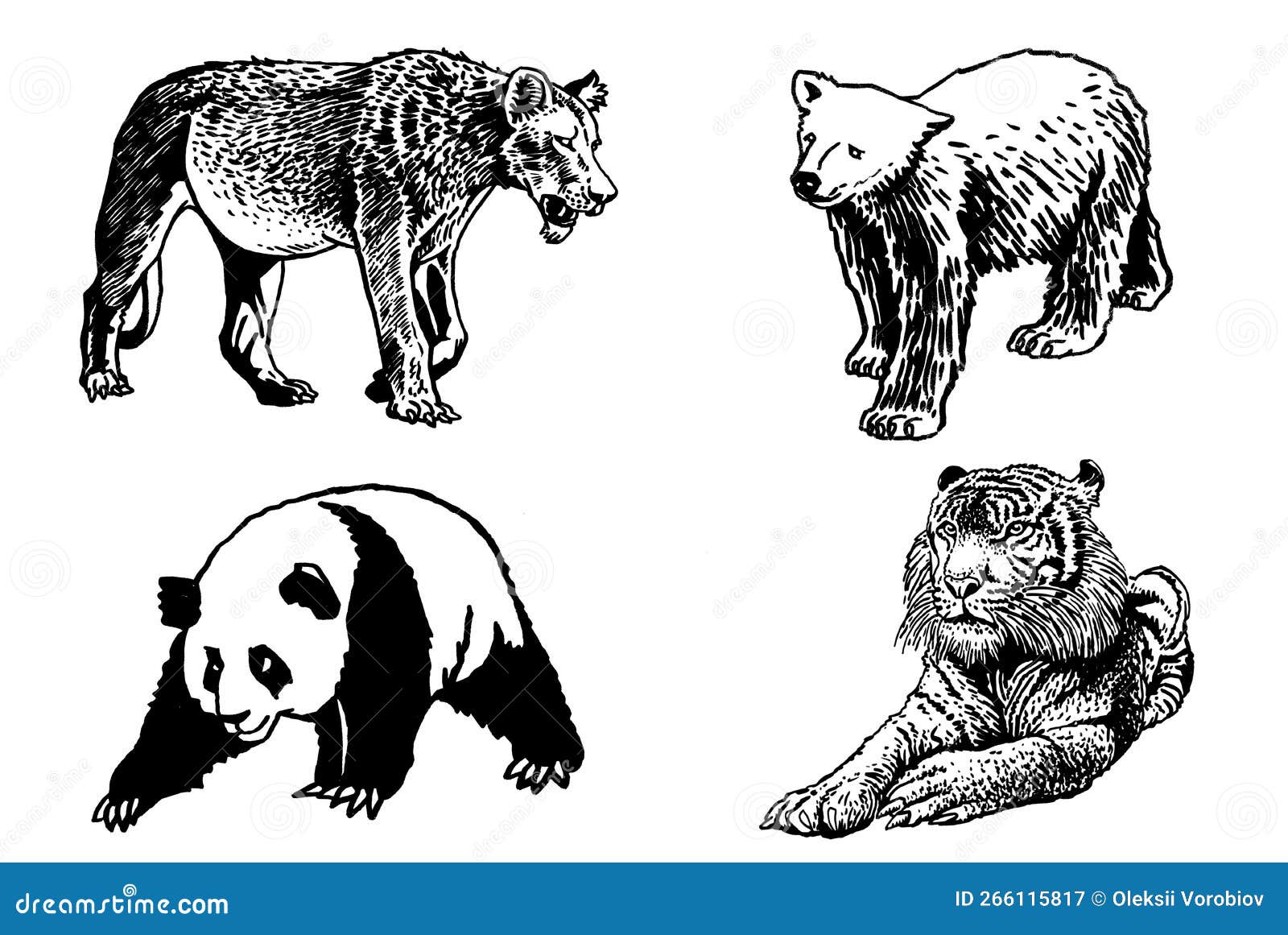 Graphical Set of Animals Isolated on White Background,vector ...