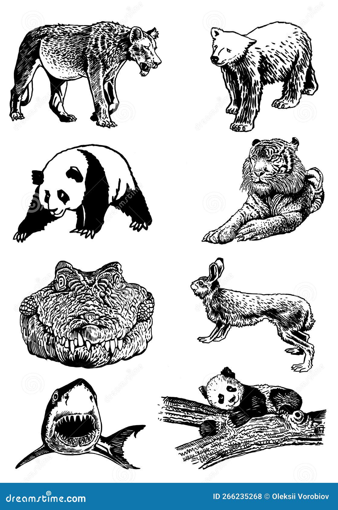 Graphical Set of Animals Isolated on White Background,vector ...