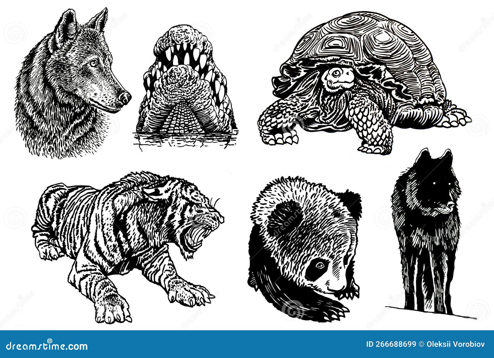 Graphical Set of Animals Isolated on White Background,vector ...