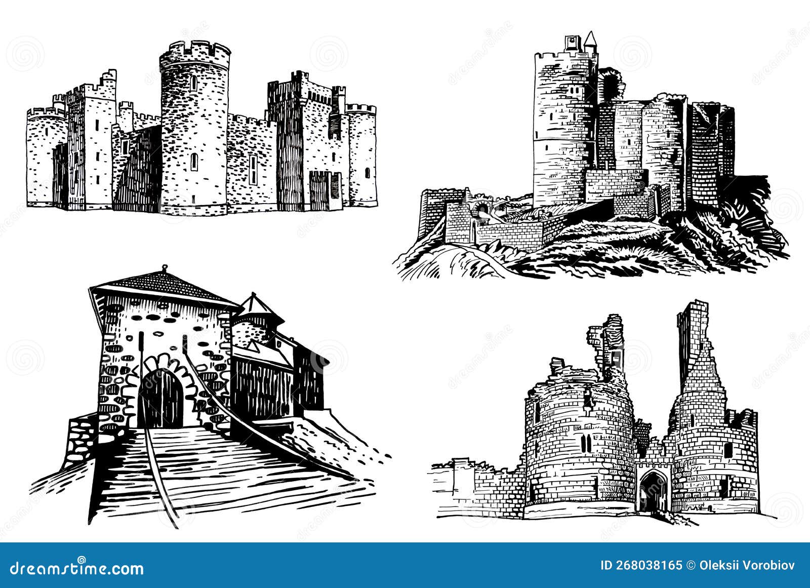 Graphical Set Of Castles Isolated On White Background,vector ...