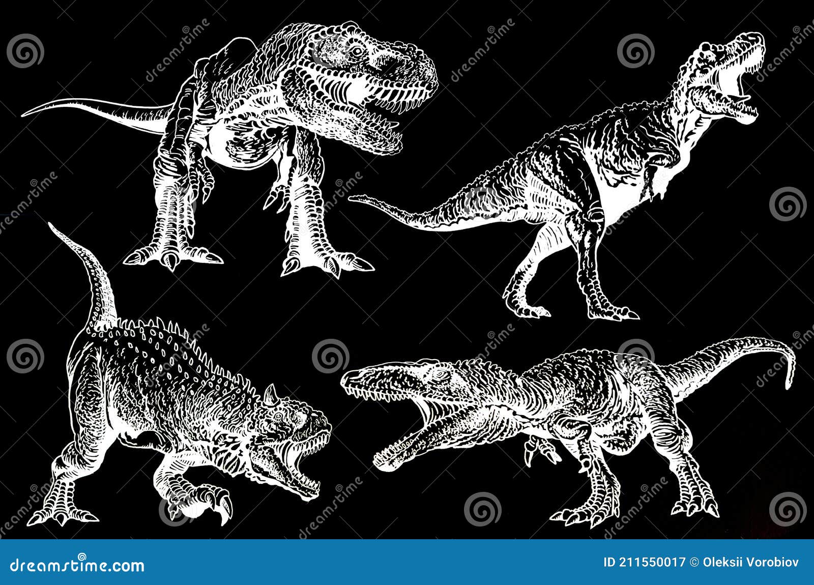 Graphical Set of Dinosaurs Isolated on Black Background,vector ... Graphical Set of Dinosaurs Isolated on Black Background,vector ...