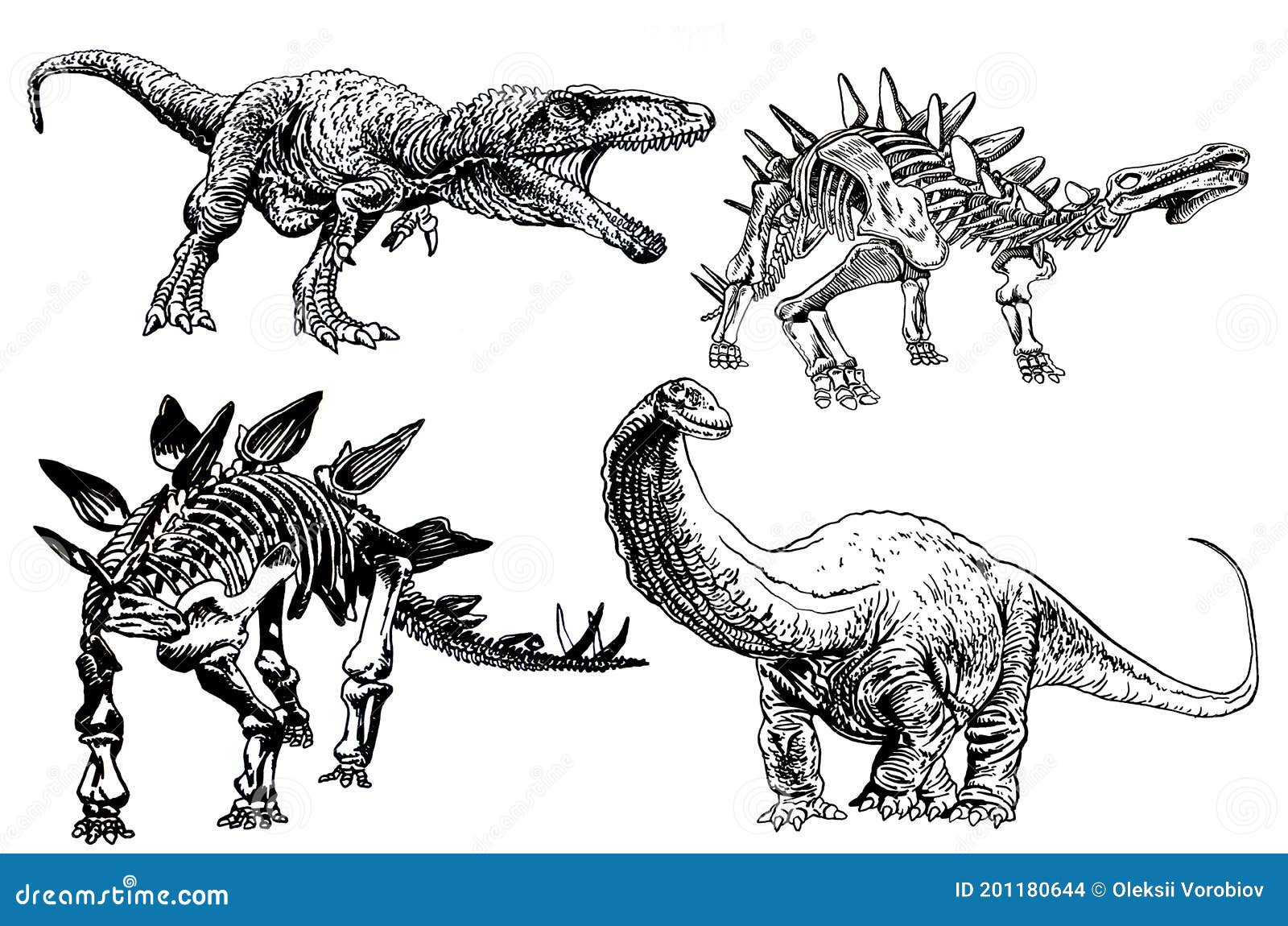 Graphical Set of Dinosaurs Isolated on White Background, Vector ... Graphical Set of Dinosaurs Isolated on White Background, Vector ...