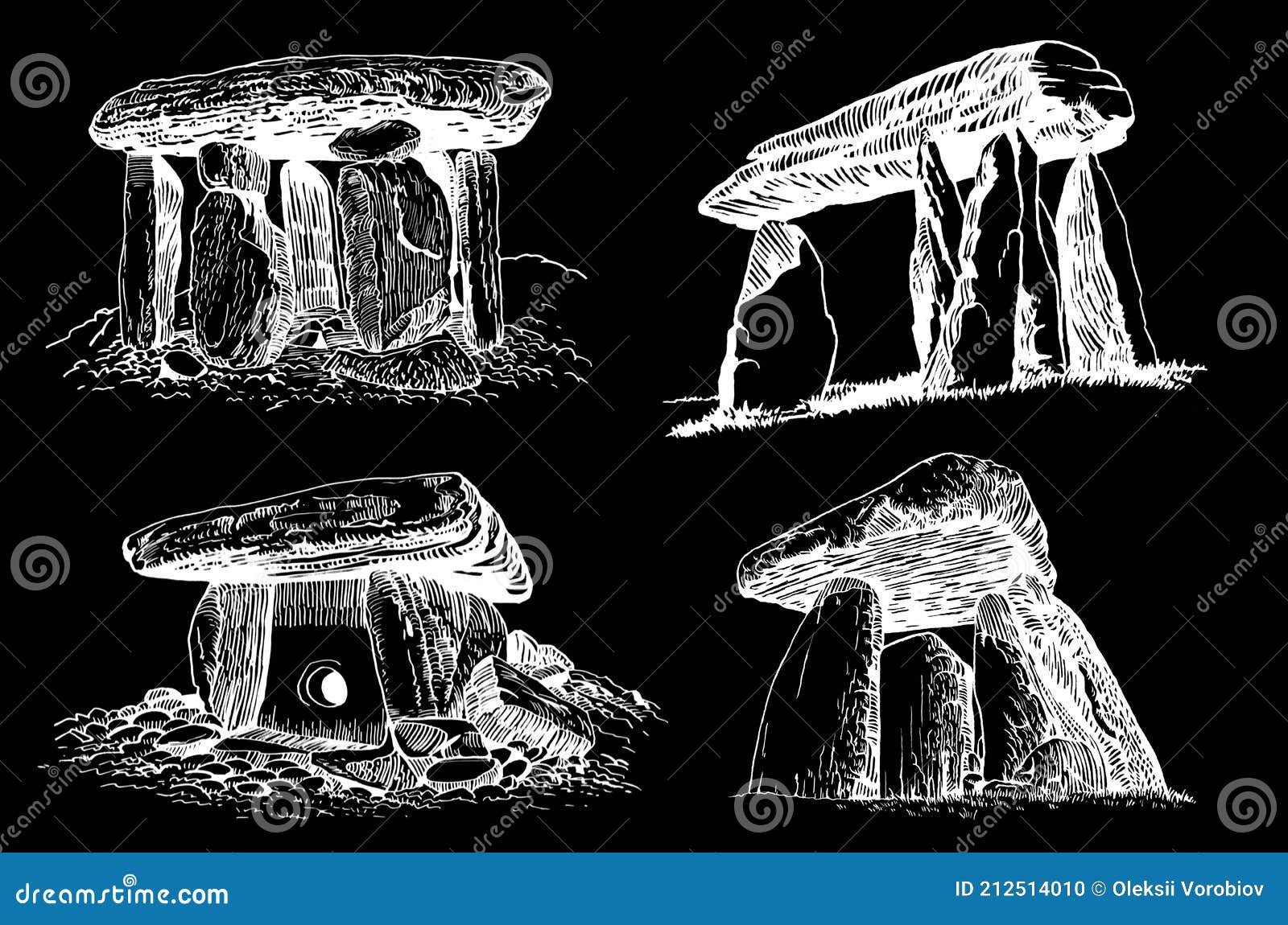 Graphical Set of Dolmens on Black Background,vector Ruins Stock Vector ...